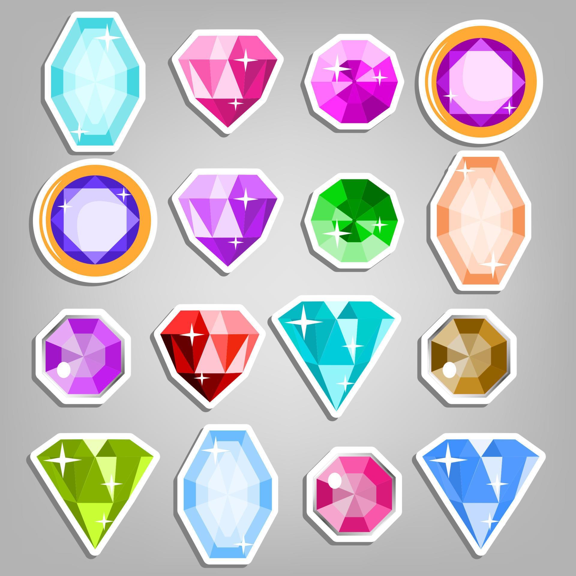Colored Set Gems Vector. Bright Realistic Gemstones Icons. Different ...
