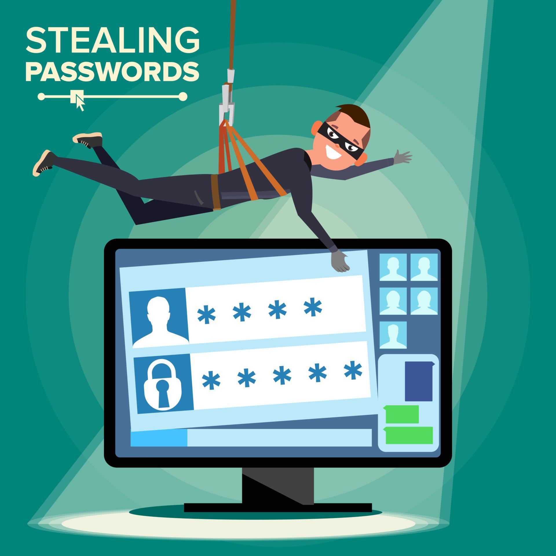 Hacker Stealing Password Vector. Thief Character. Crack Personal Information From Computer ...