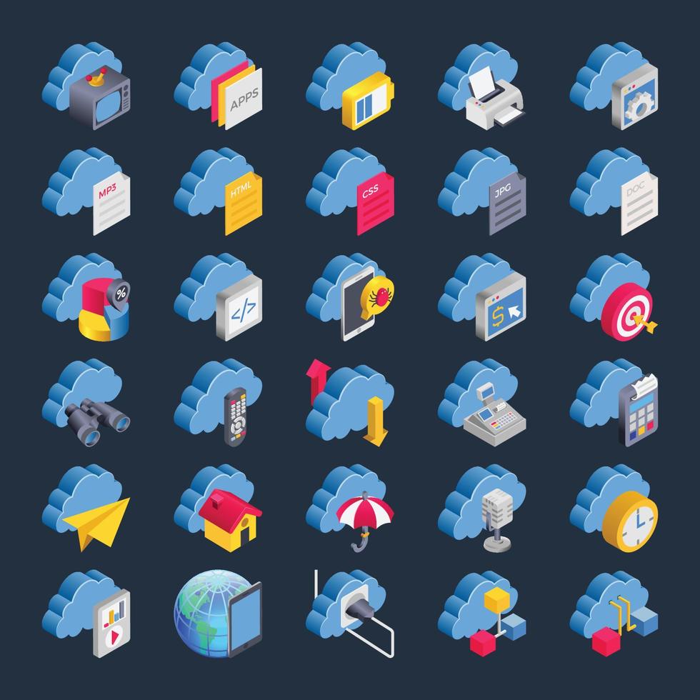 Isometric 3d icons for cloud computing. 17358887 Vector Art at Vecteezy