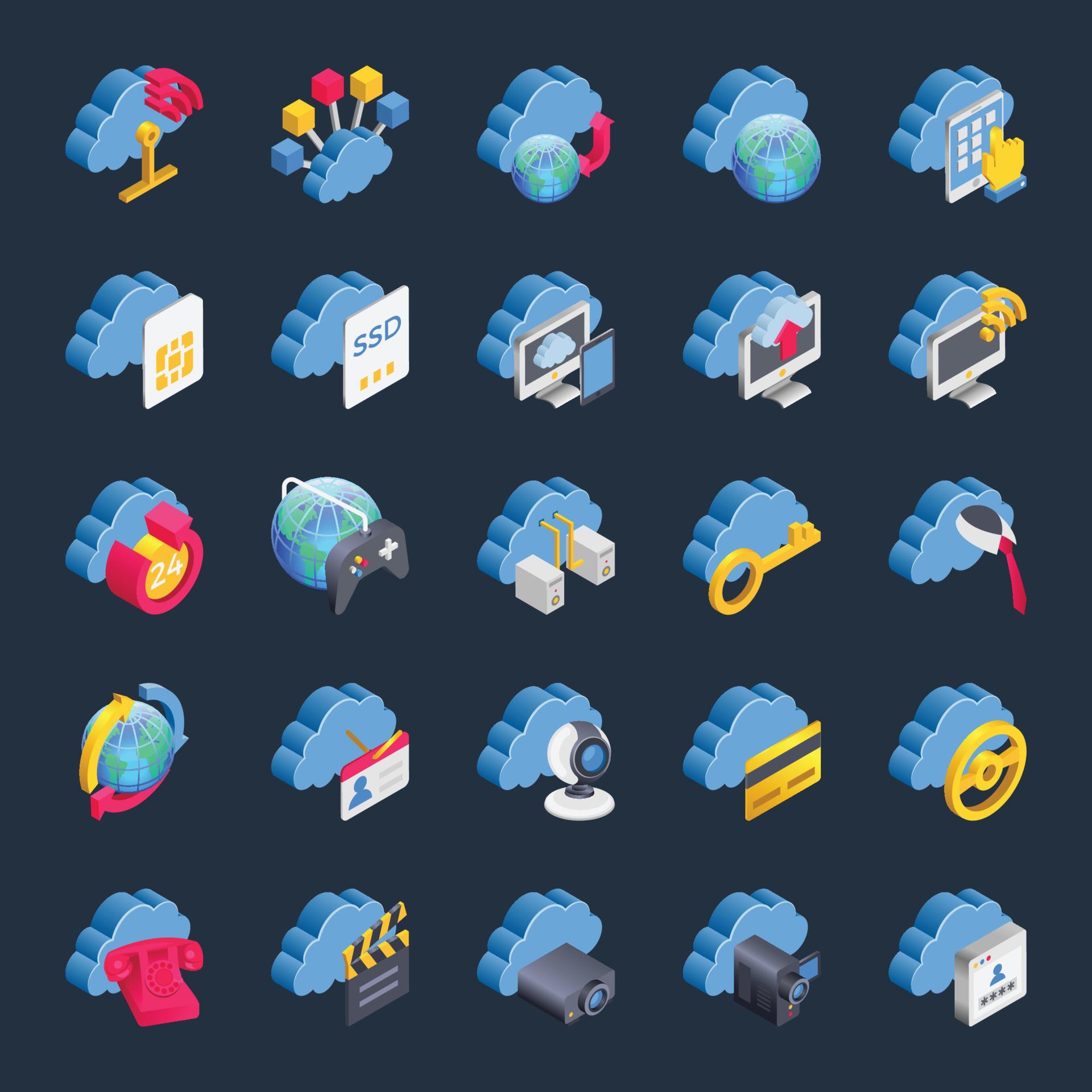 Isometric 3d icons for cloud computing. 17359013 Vector Art at Vecteezy