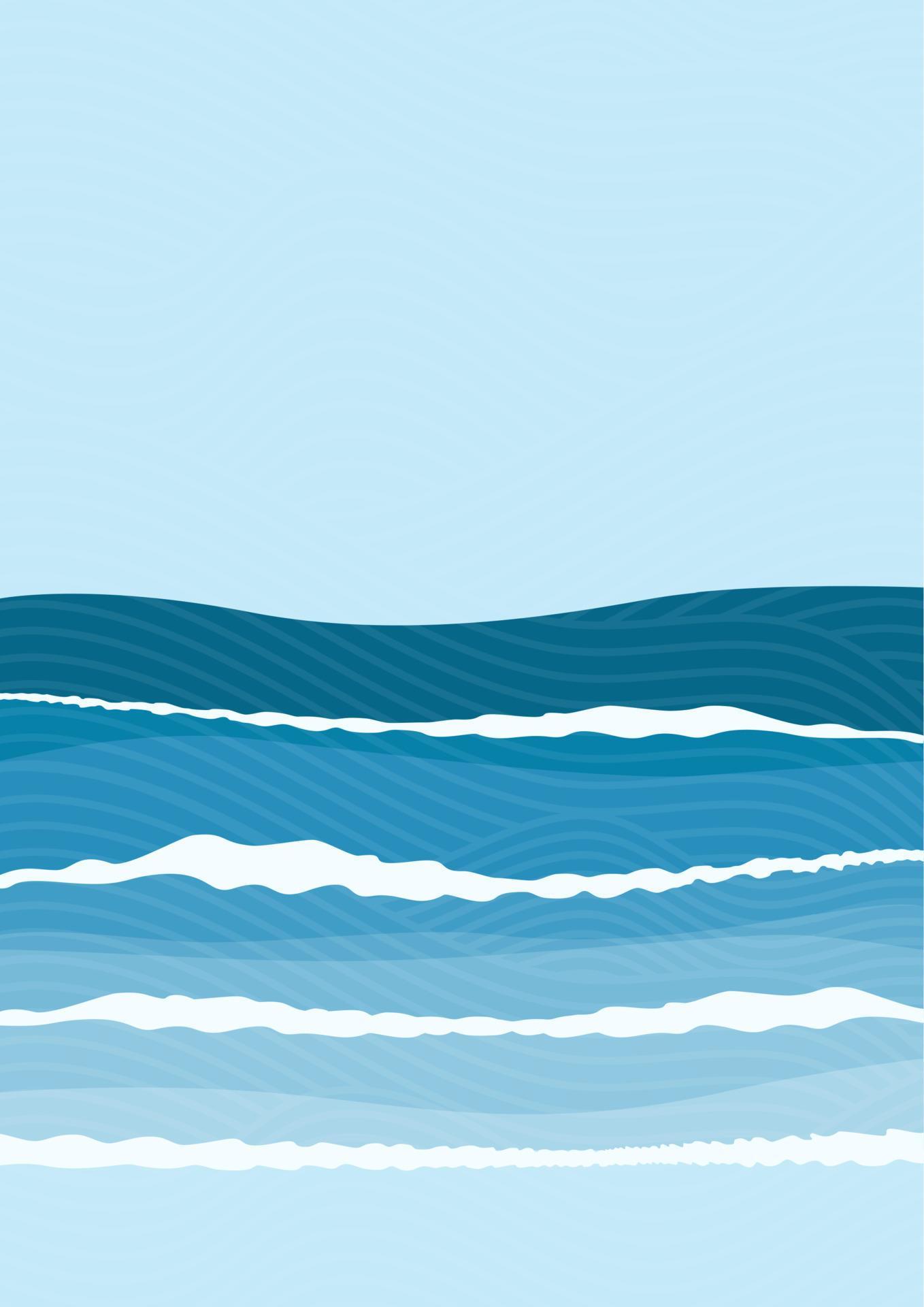 Sea waves minimalist aesthetic illustration poster. Abstract ocean wave ...
