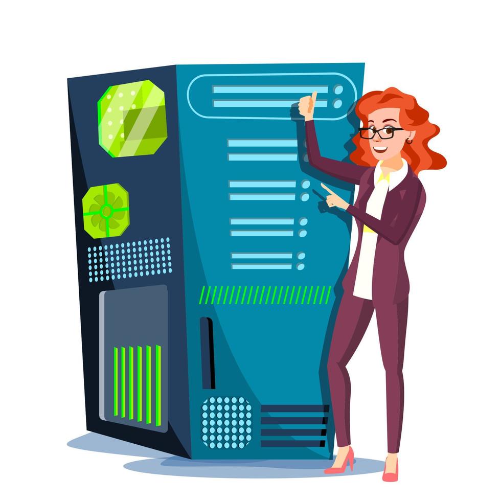 Data Center Vector Hosting Server And Woman Storage Cloud Network And Database Support