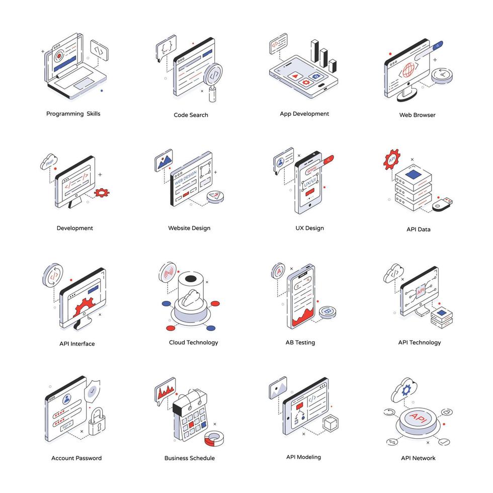 Bundle of Web Isometric Icons 17369239 Vector Art at Vecteezy