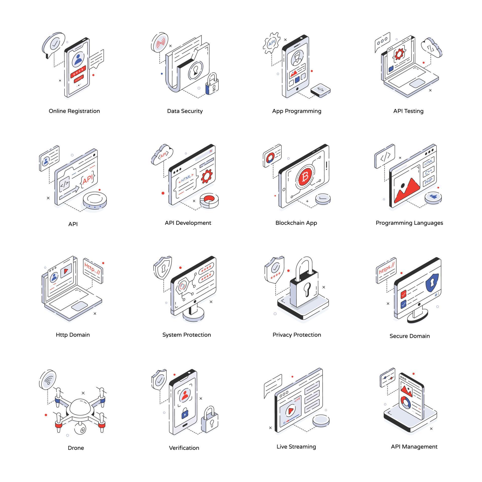 Set of API Services Isometric Icons 17369240 Vector Art at Vecteezy