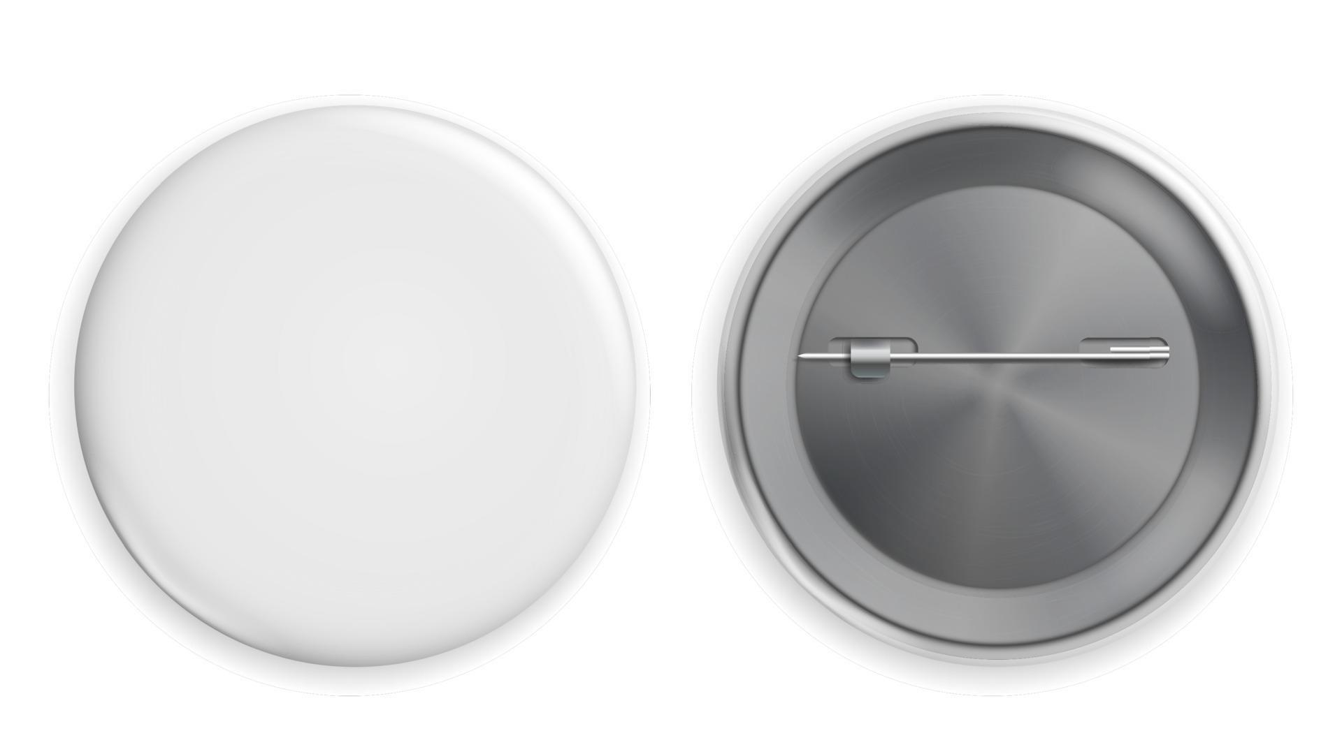 Blank White Badge Vector. Realistic Illustration. Clean Empty Pin Button Mock Up. Isolated ...
