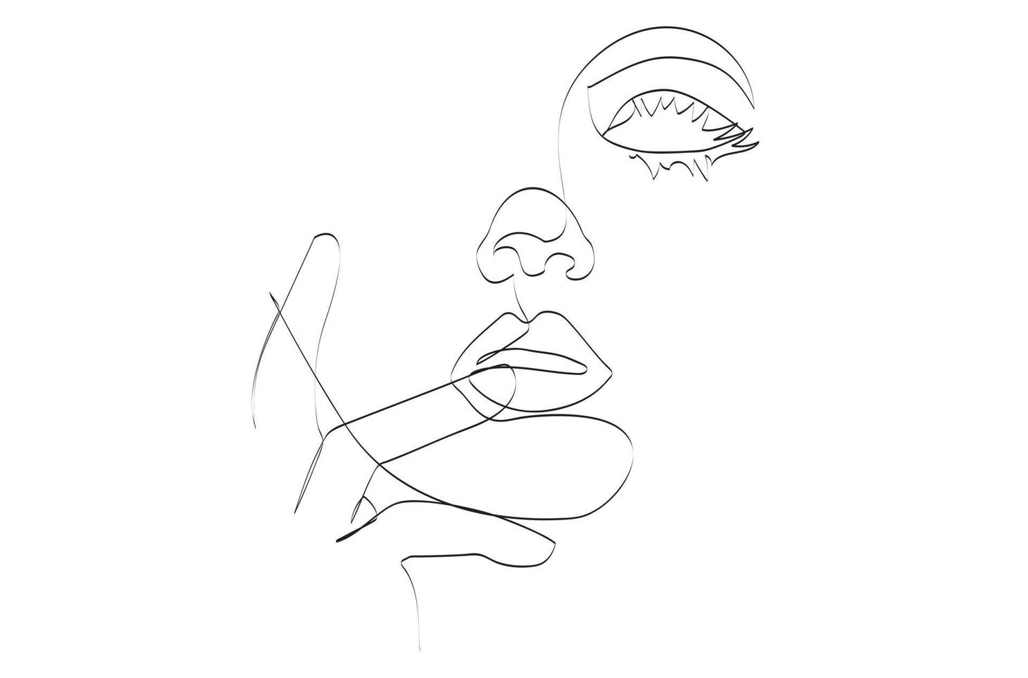 Beautiful Woman Face Continuous Line Drawing Abstract Minimalism