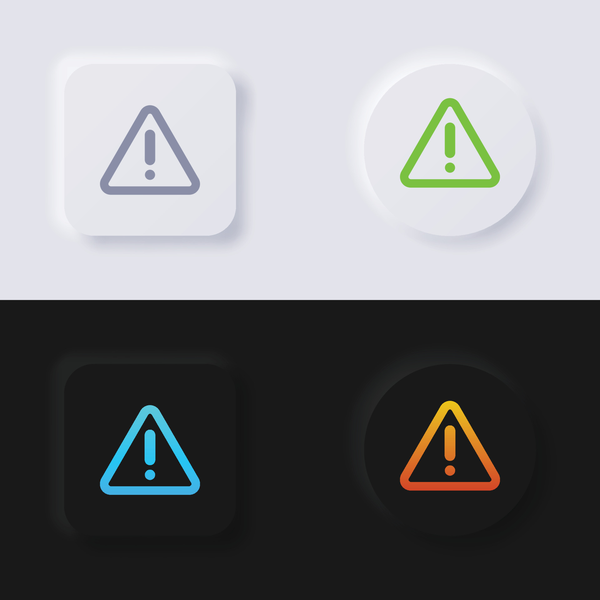 Exclamation mark symbol, Warning symbol icon set, Multicolor neumorphism button soft UI Design ...