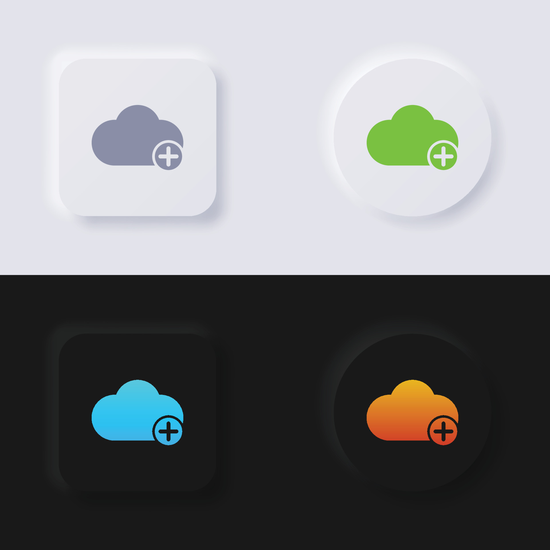 Cloud Icon With Plus Symbol Icon Set Multicolor Neumorphism Button Soft Ui Design For Web