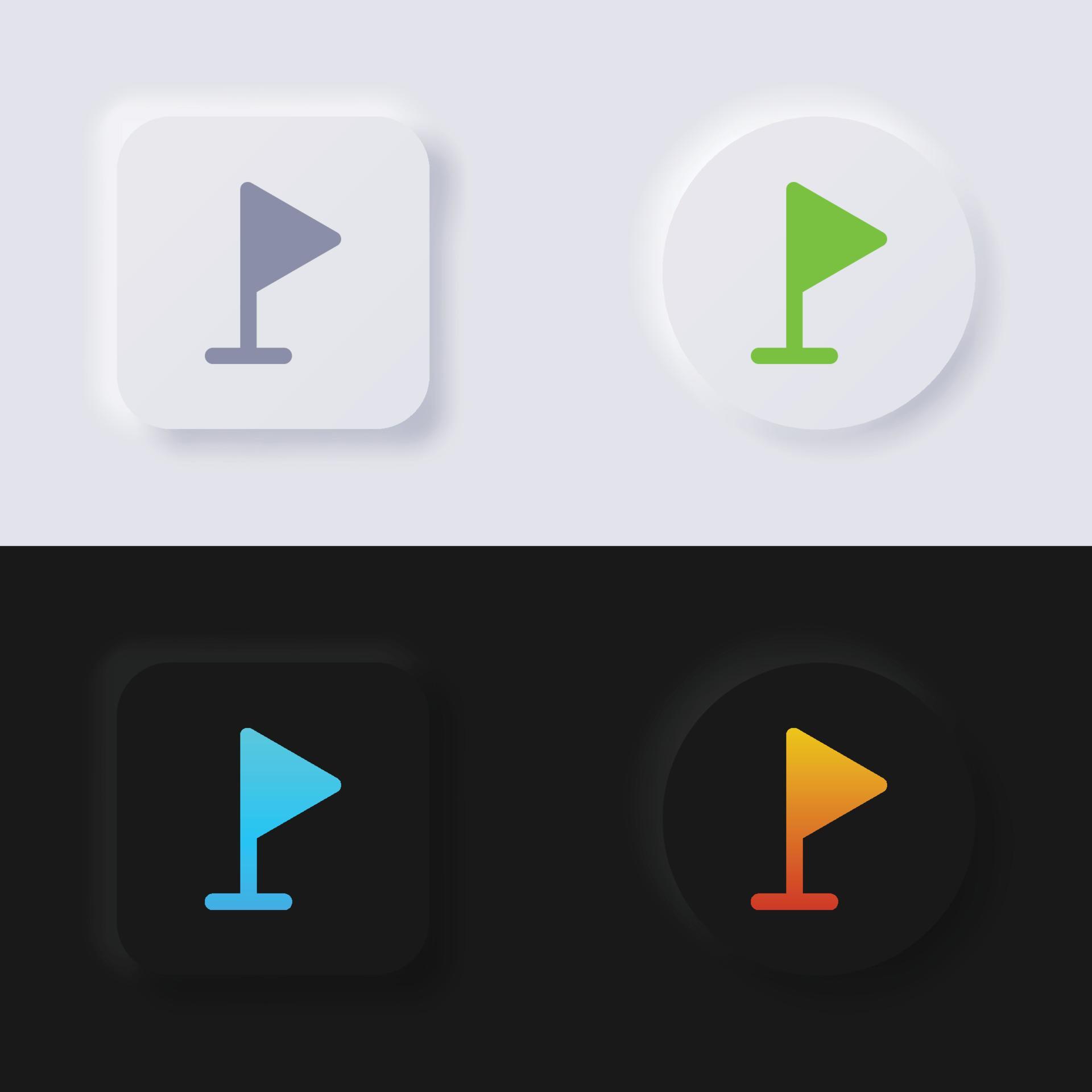 Triangular flag symbol button icon set, Multicolor neumorphism button ...
