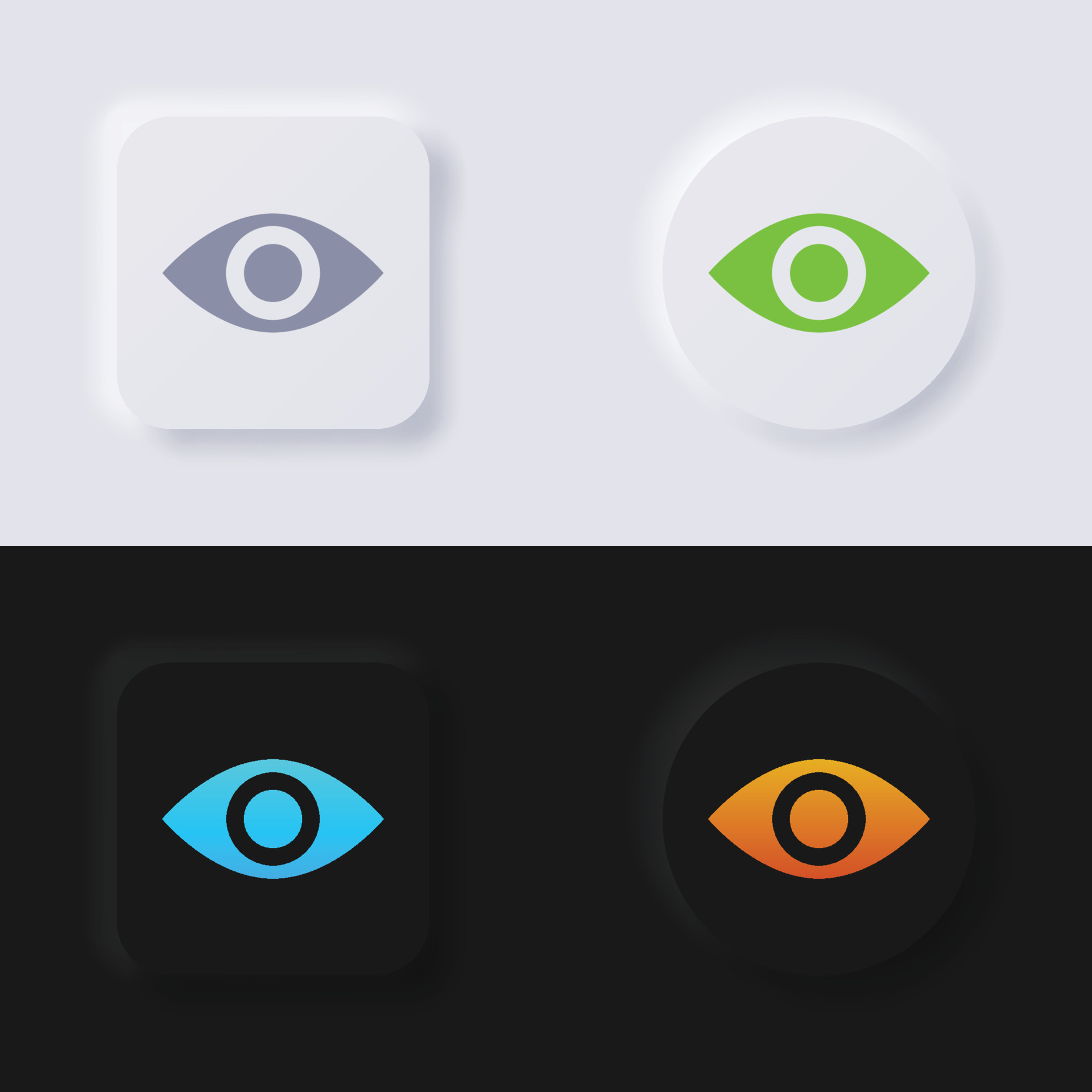 Eye open symbol button icon set, Multicolor neumorphism button soft UI Design for Web design ...