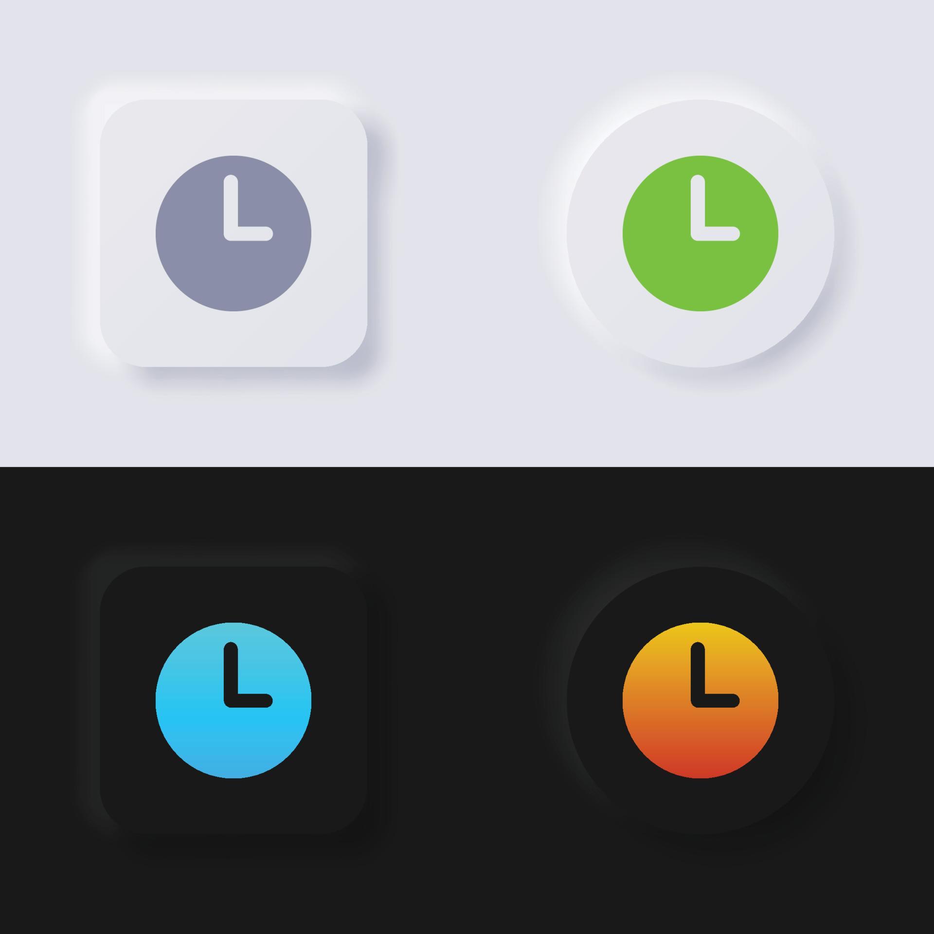 Clock button icon set, Multicolor neumorphism button soft UI Design for Web design, Application ...