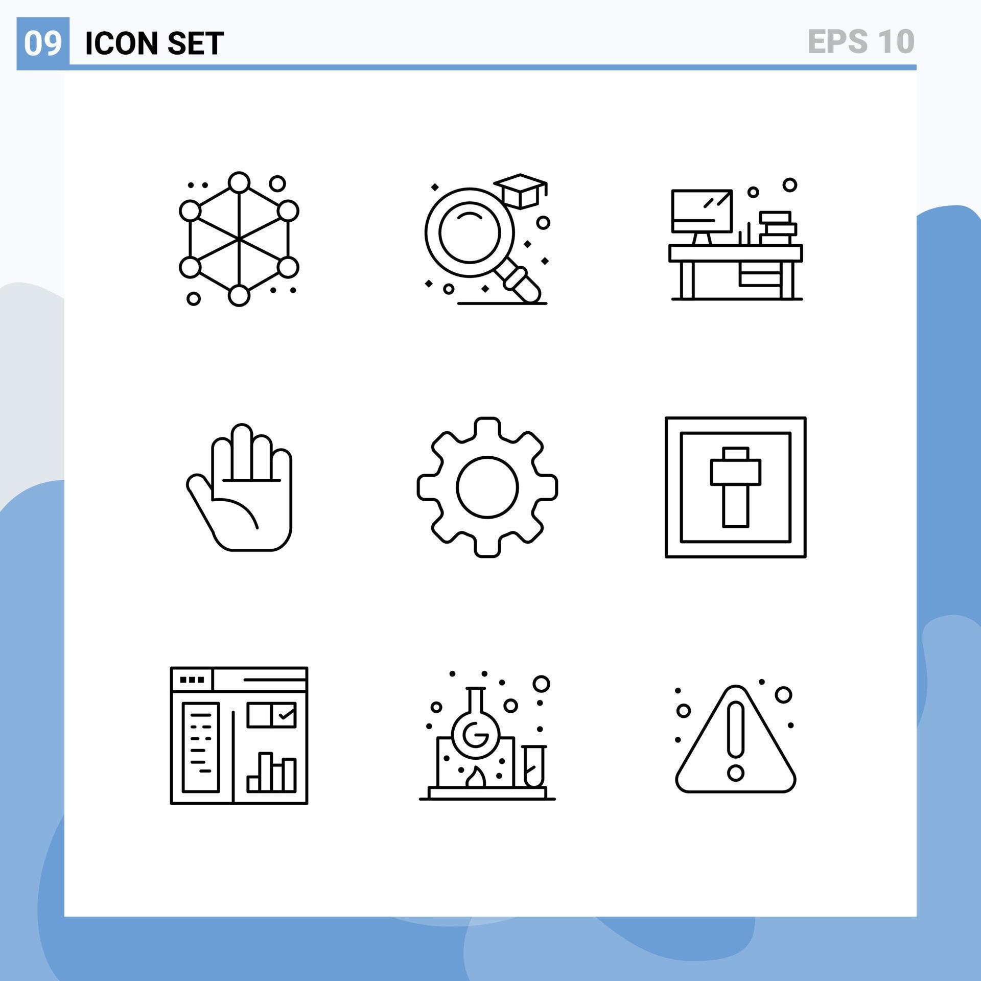 Set Of 9 Vector Outlines On Grid For Cross Set Office Cog Hand Editable Vector Design Elements