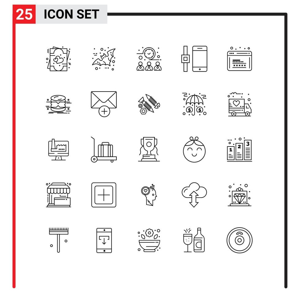 Stock Vector Icon Pack Of 25 Line Signs And Symbols For Programming Coding Meeting Smartphone