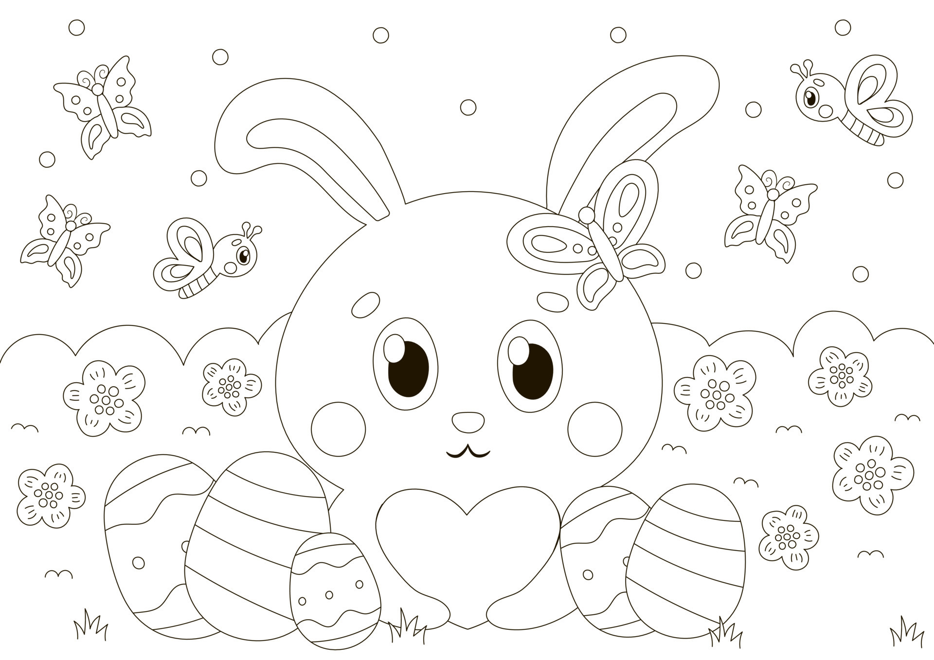 Cute coloring page for easter holidays with bunny character holding ...