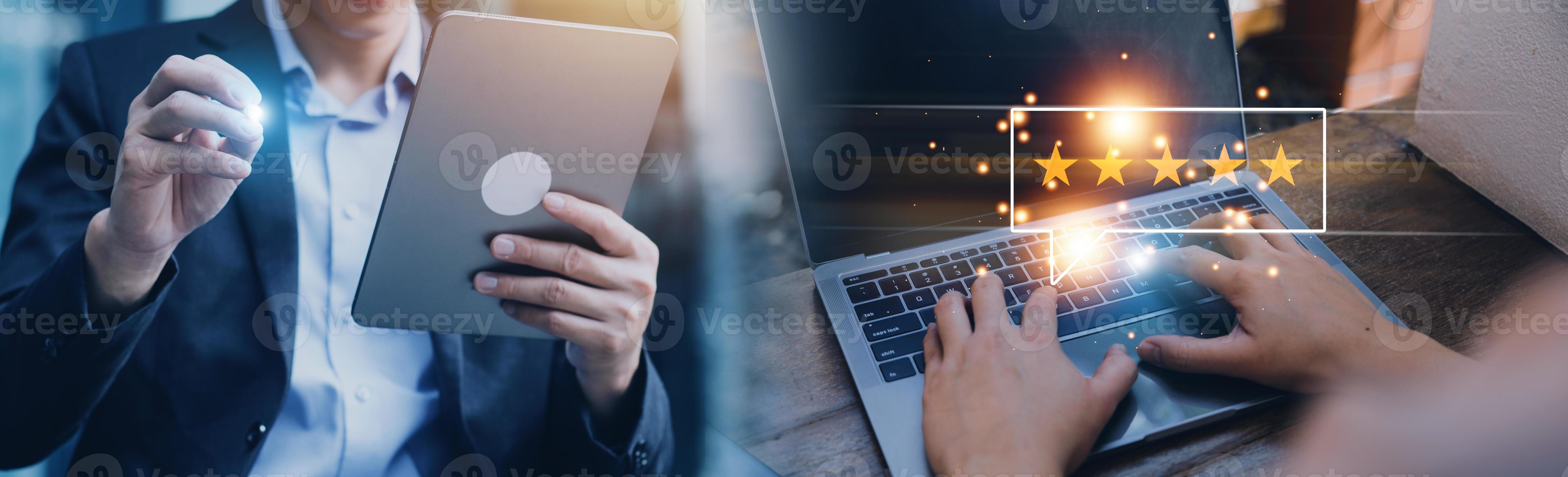 Customer review satisfaction feedback survey concept, User give rating to service experience on ...