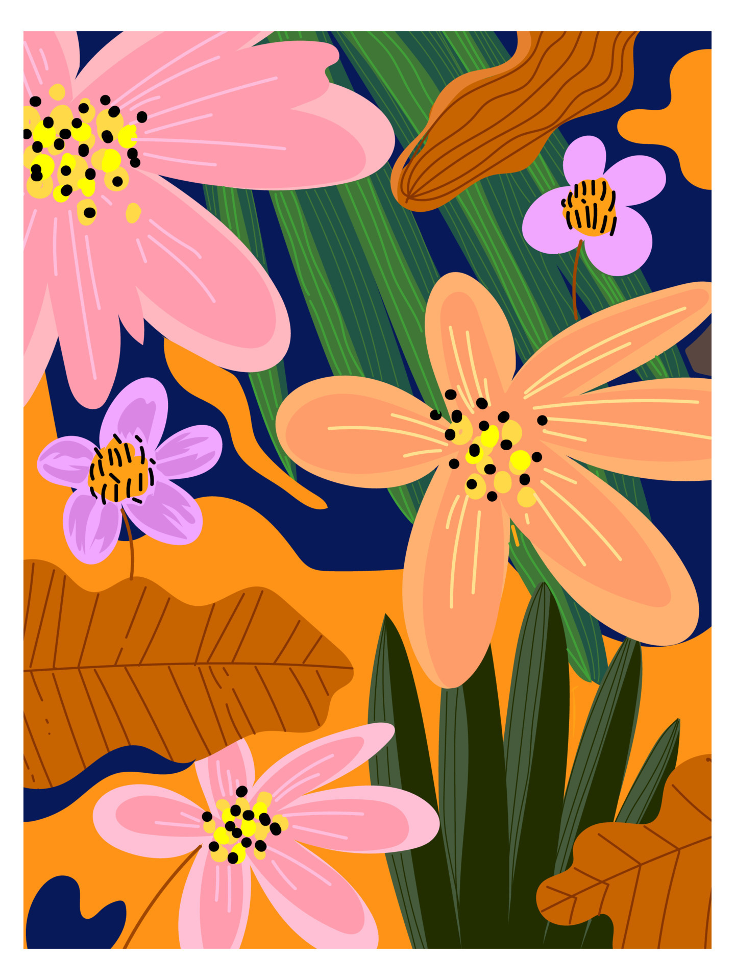 Abstract Tropical Leaves And Flowers Vector Hand Drawn Illustration Background 17382746 Vector