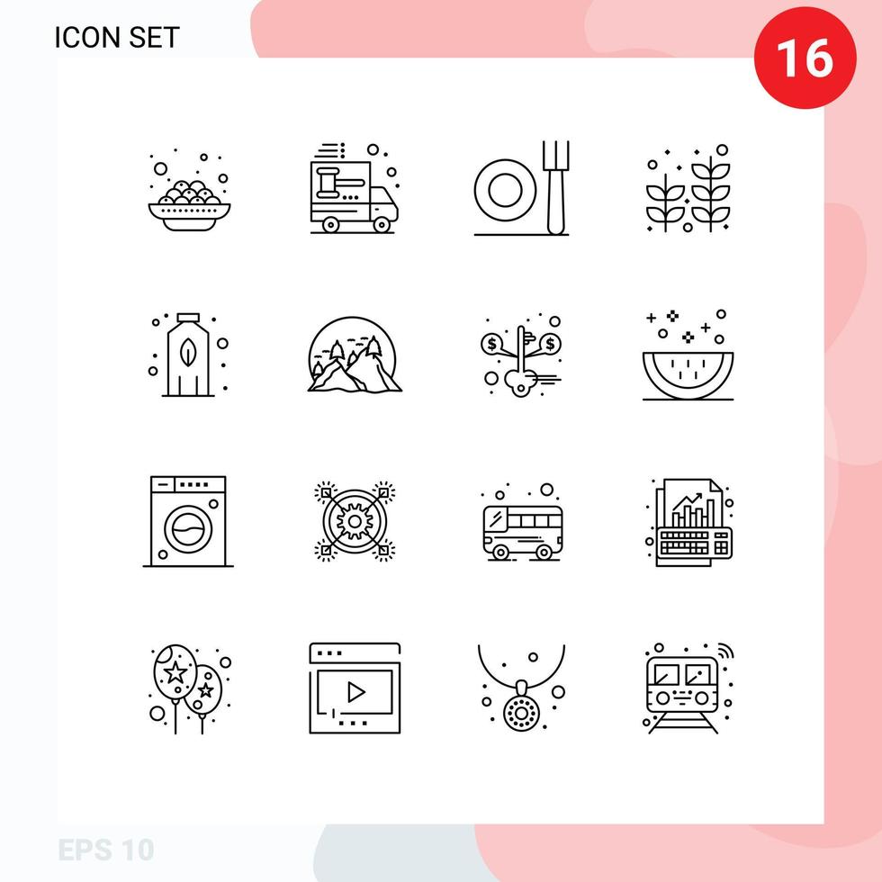 16 User Interface Outline Pack of modern Signs and Symbols of plant ...