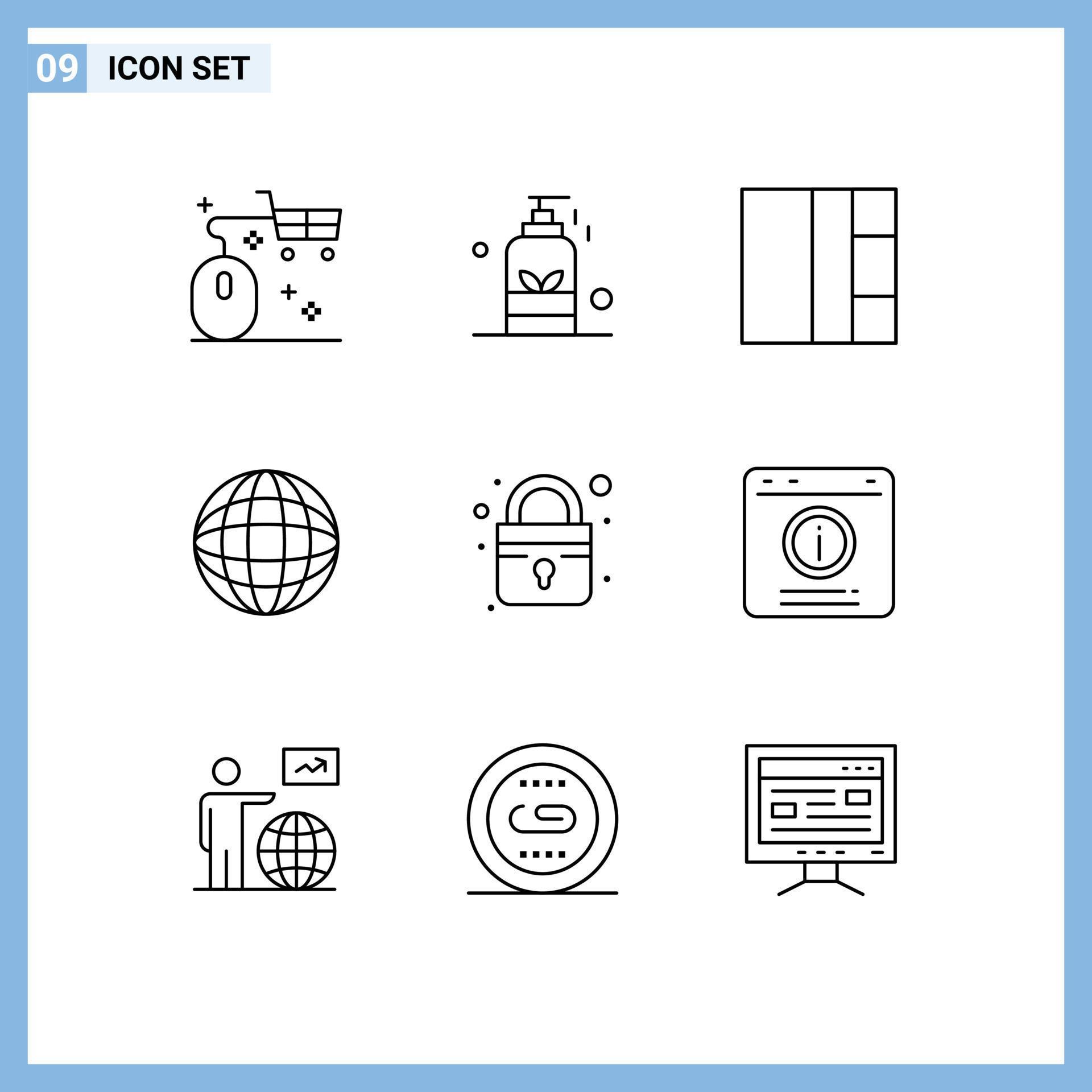 Outline Pack Of 9 Universal Symbols Of Secure Closed Spa World Globe Editable Vector Design