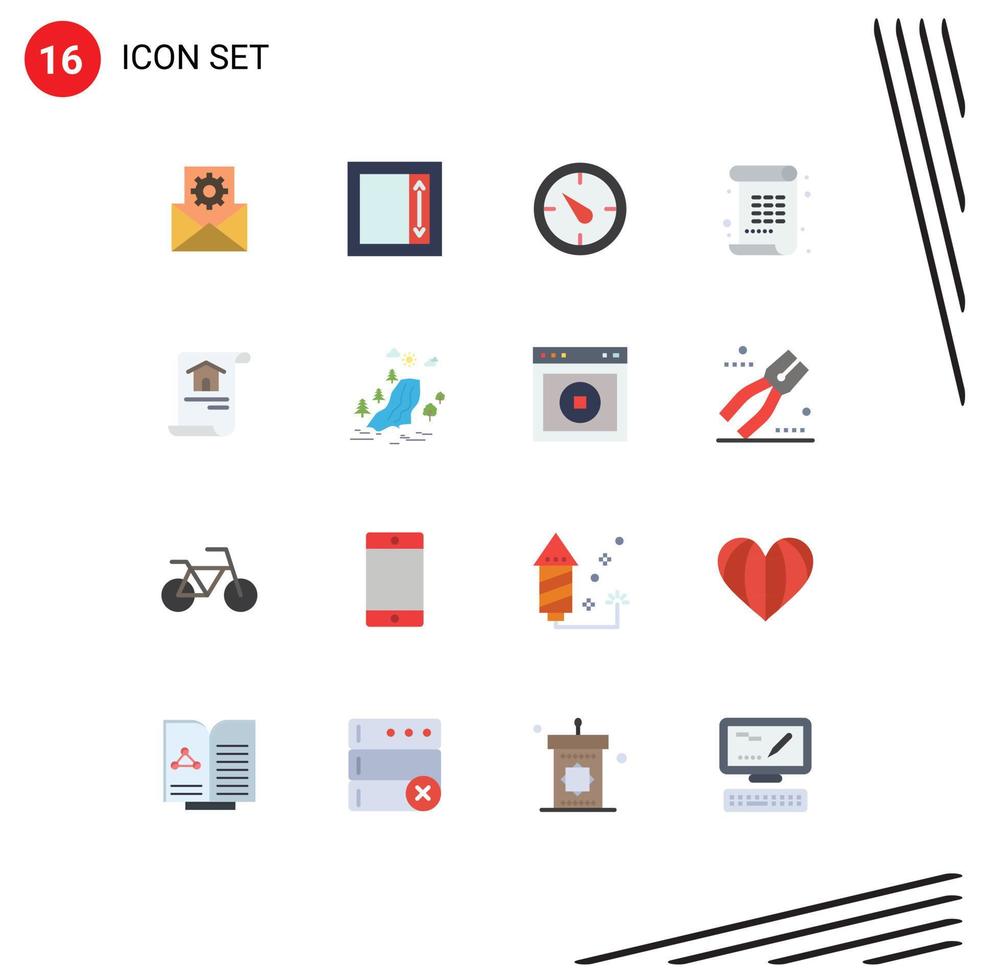 16 User Interface Flat Color Pack Of Modern Signs And Symbols Of Building Document Time