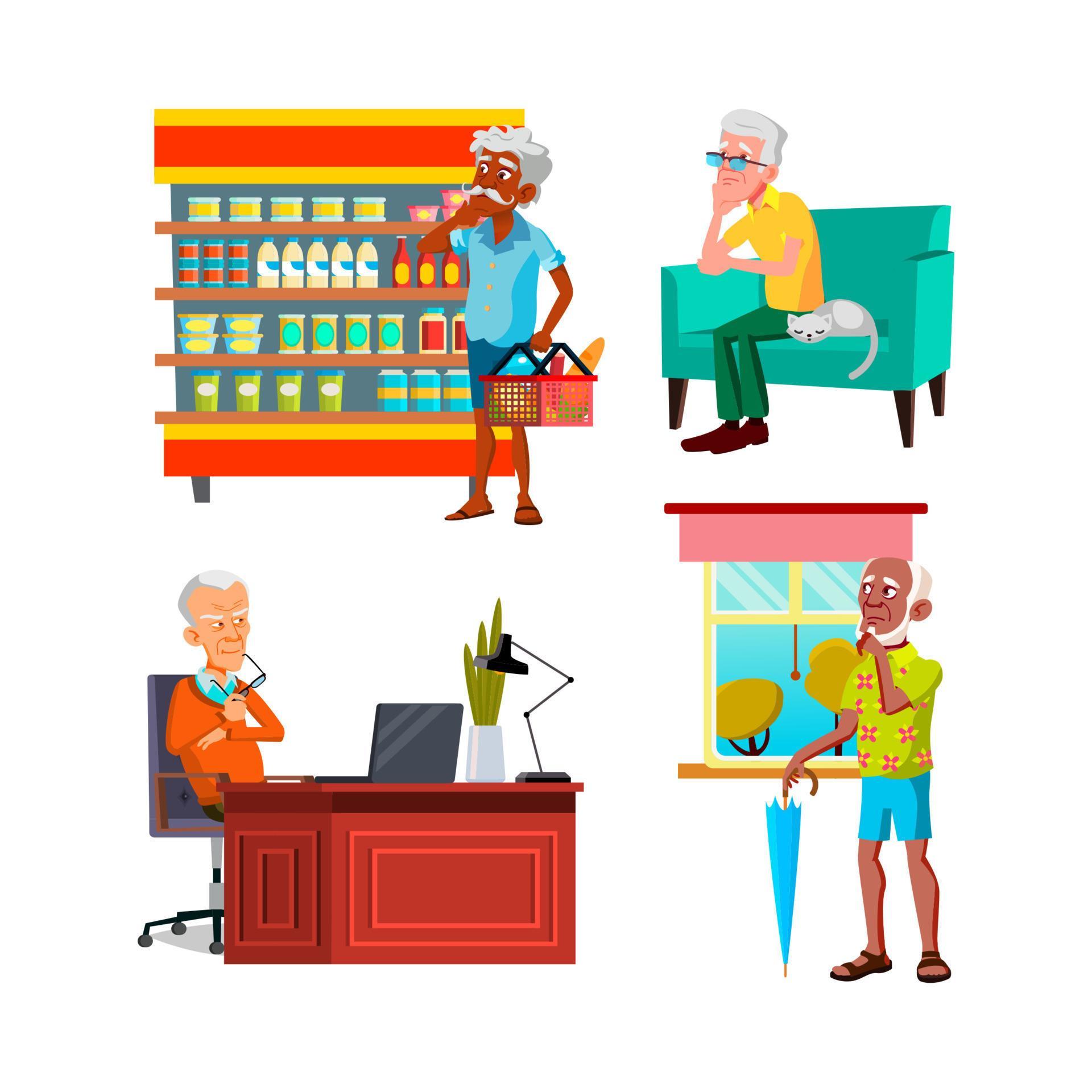 Thinking Old Man Set Vector 17386399 Vector Art At Vecteezy