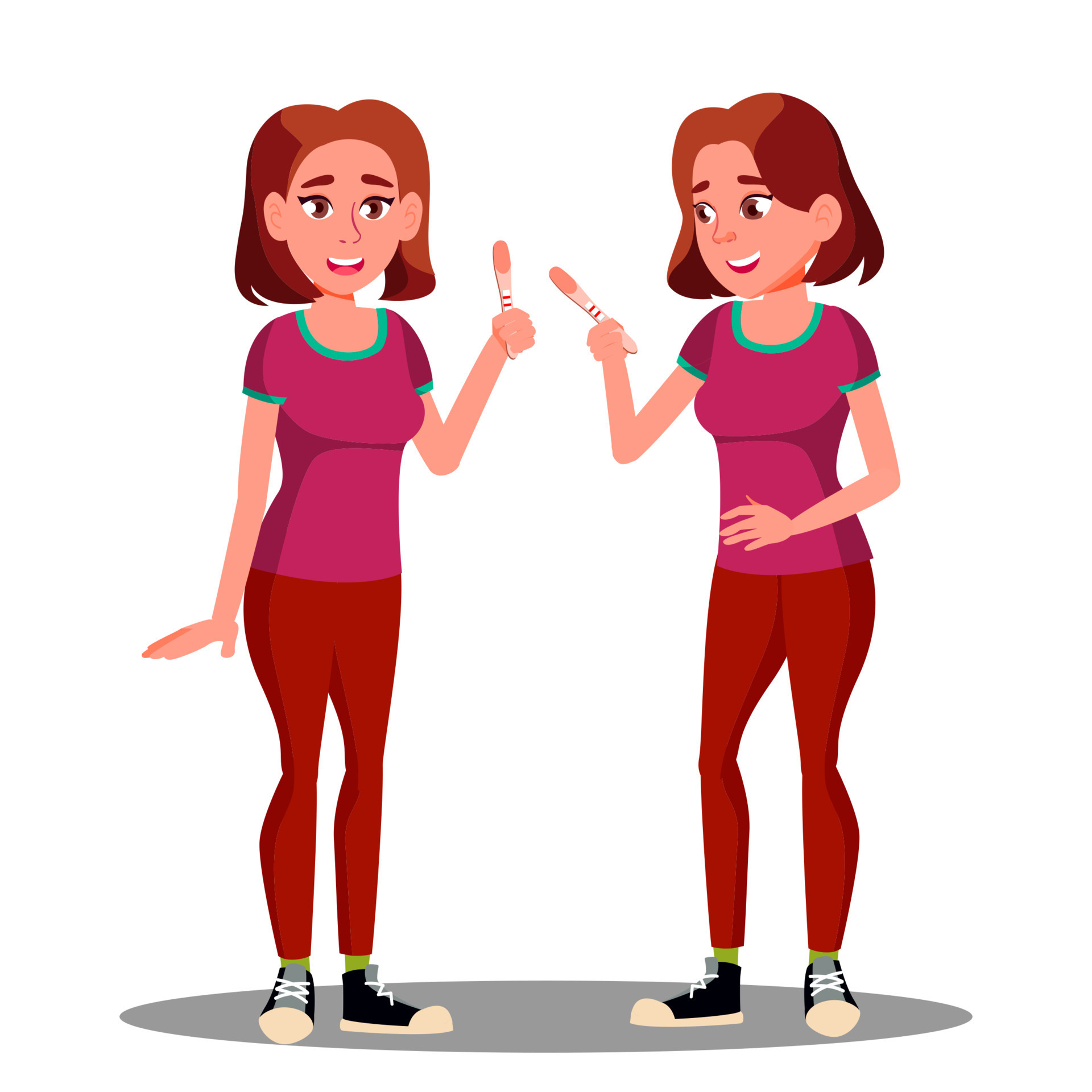 Young Happy Girl Holding A Positive Pregnancy Test Vector Isolated