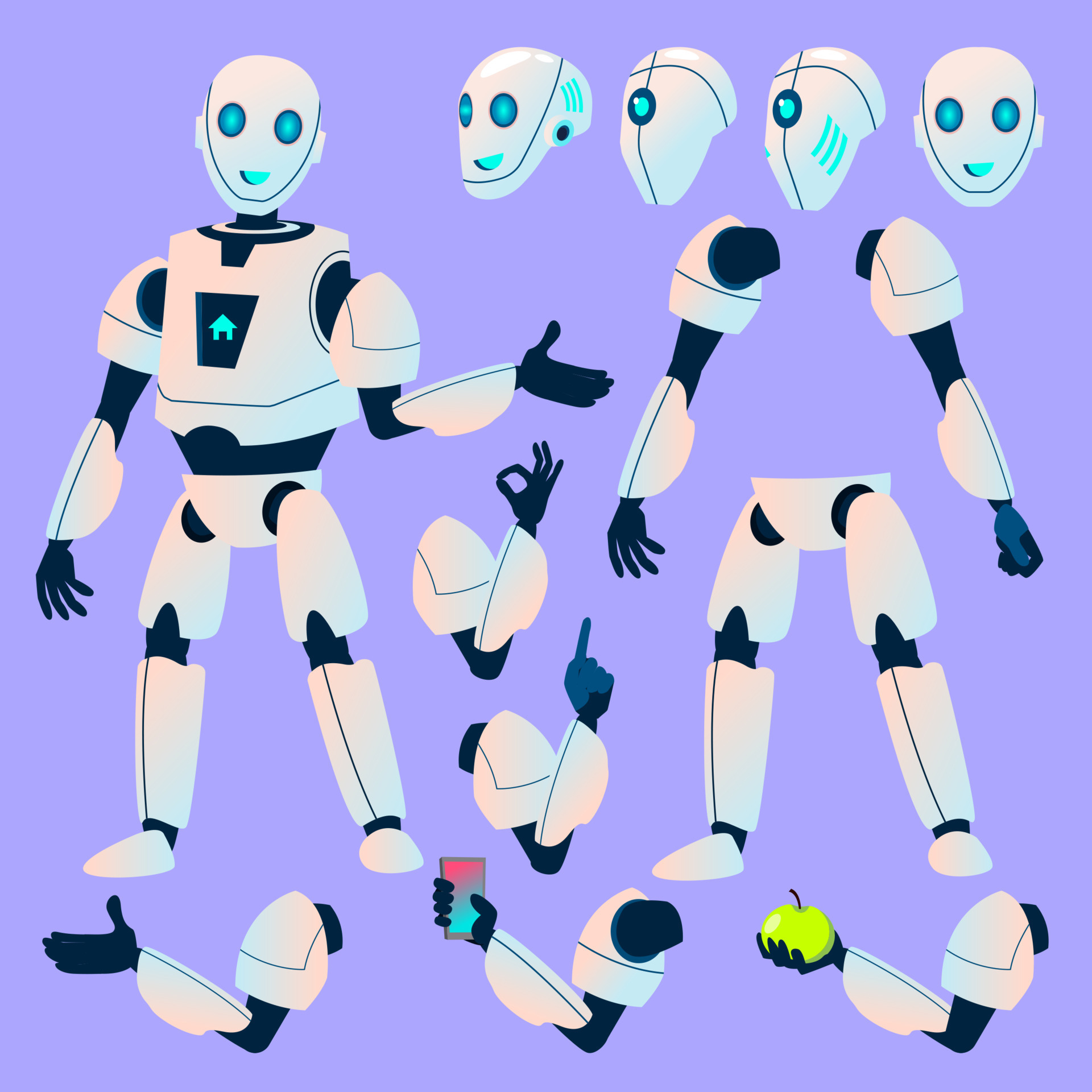 Robot Helper Vector. Animation Creation Set. Modern Robot. Client, Customer Support Service Chat ...