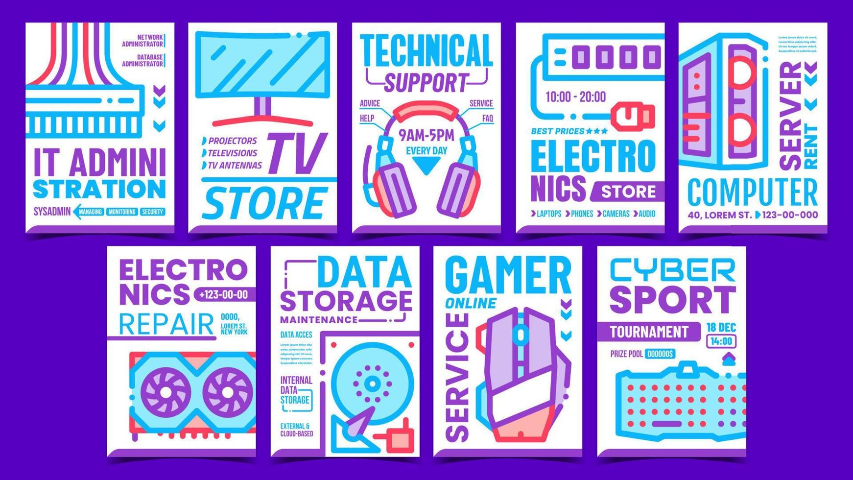 Computer Collection Promotion Posters Set Vector 17391009 Vector Art at ...