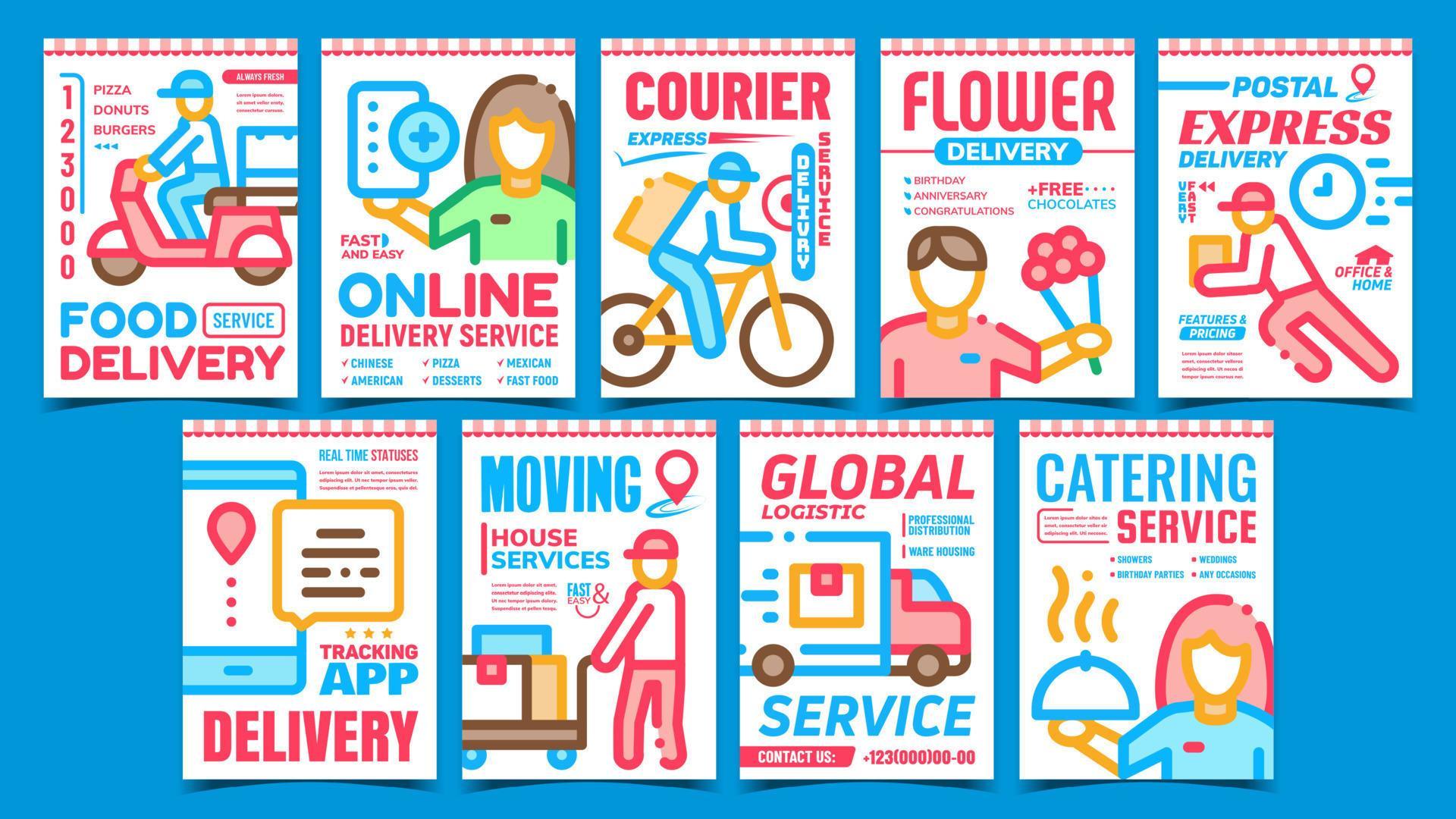 Delivery Service Advertising Posters Set Vector 17391021 Vector Art at ...