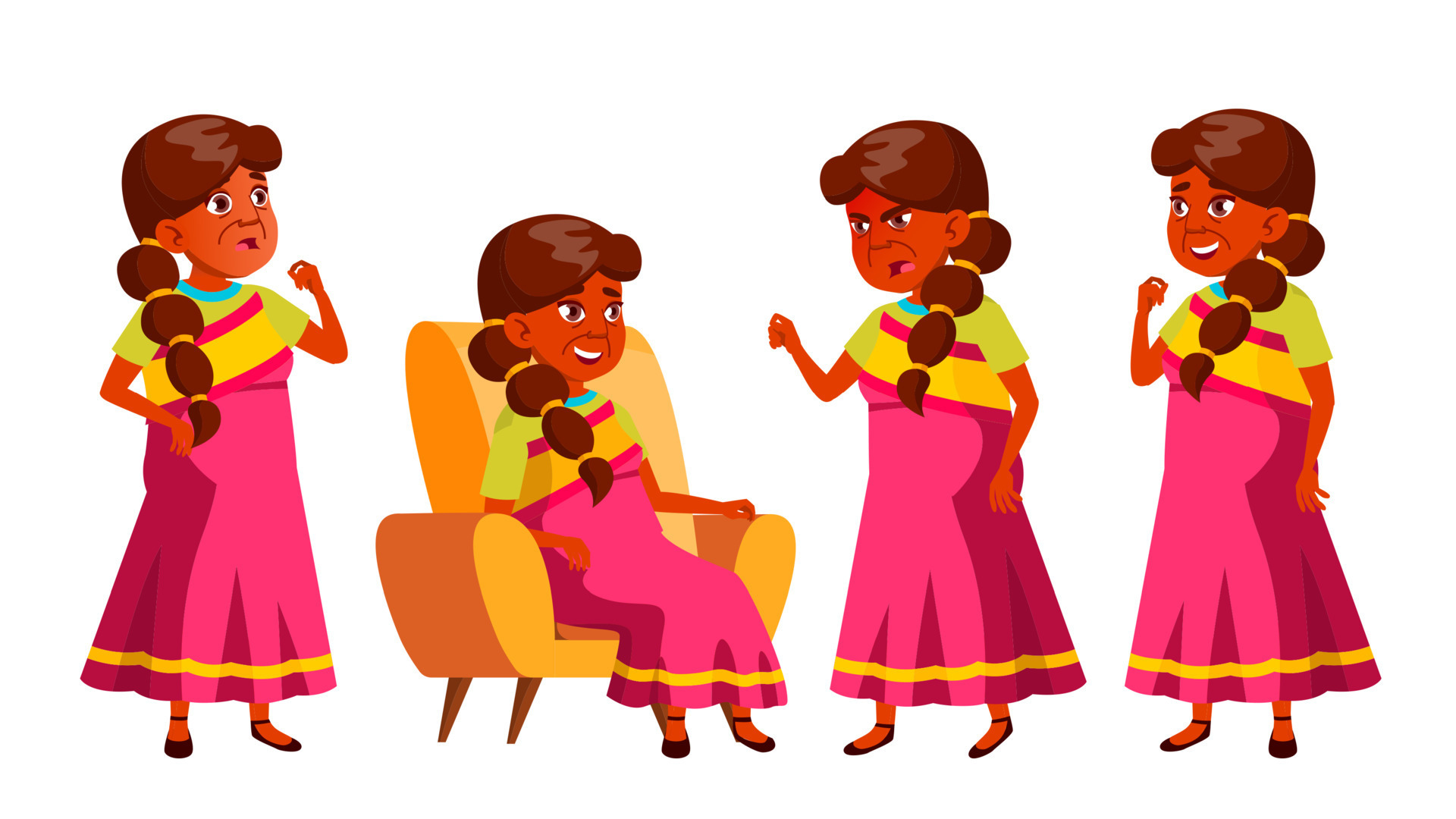 Indian Old Woman Poses Set Vector. Elderly People. Senior Person. Aged. Active Grandparent. Joy ...