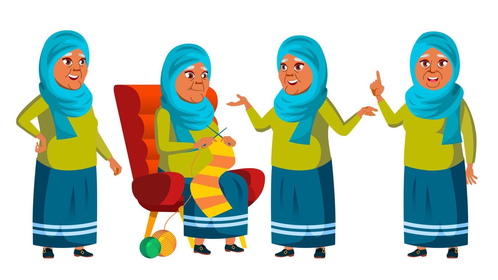 Arab, Muslim Old Woman Poses Set Vector. Elderly People. Senior Person ... Arab, Muslim Old Woman Poses Set Vector. Elderly People. Senior Person ...