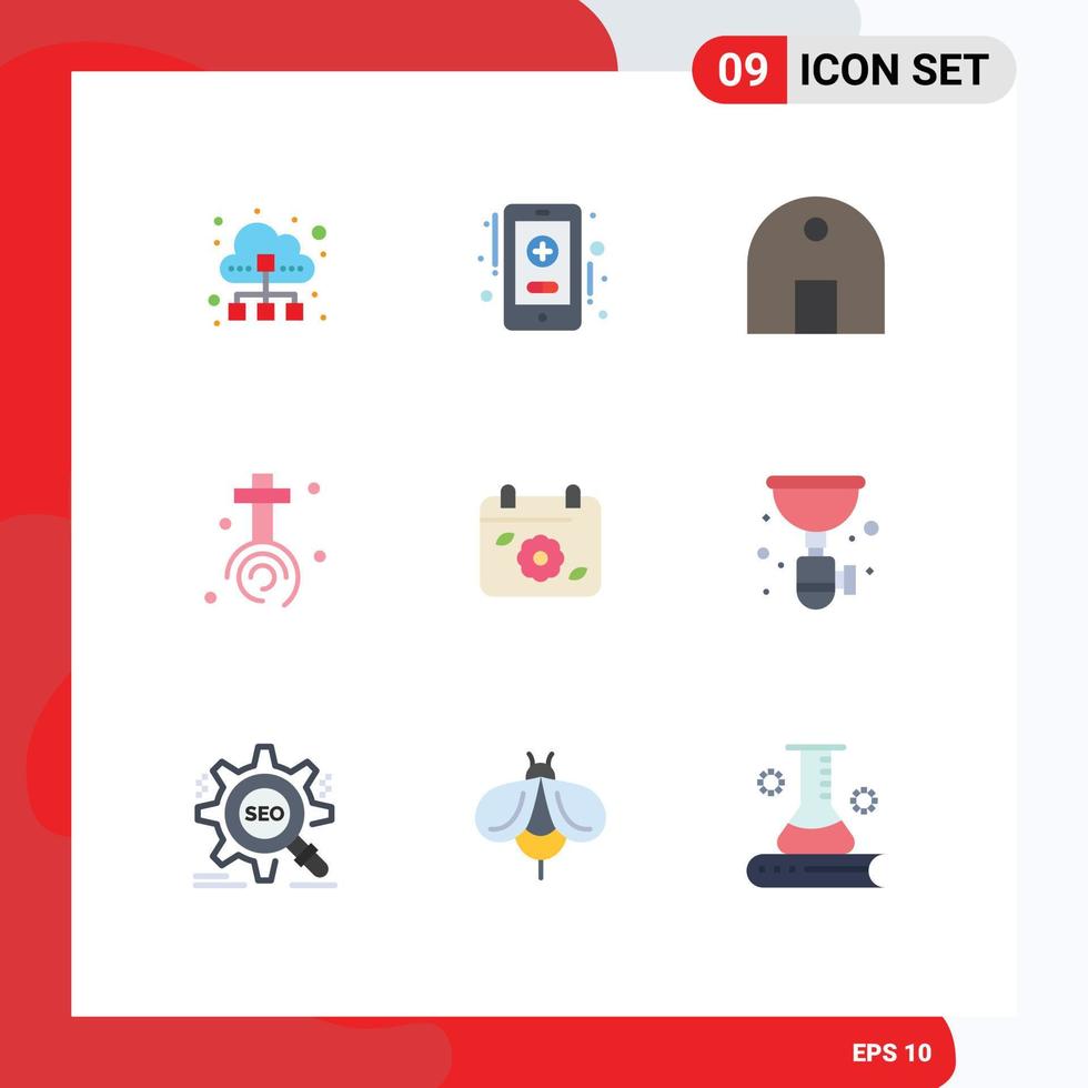 Editable Vector Line Pack Of 9 Simple Flat Colors Of Calendar Cross Building Christian Real