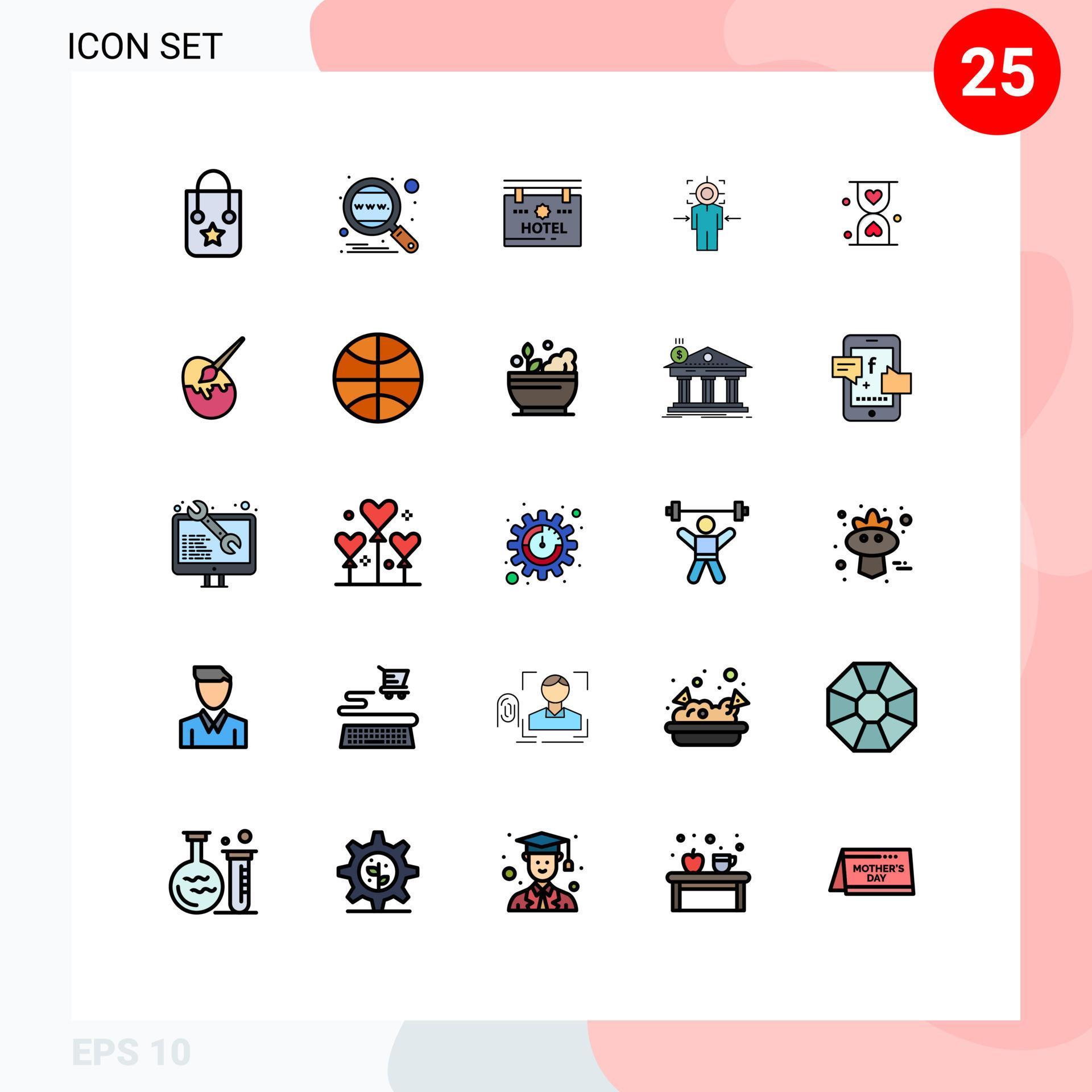 Pictogram Set Of 25 Simple Filled Line Flat Colors Of Goal Target Worldwide Focus Location