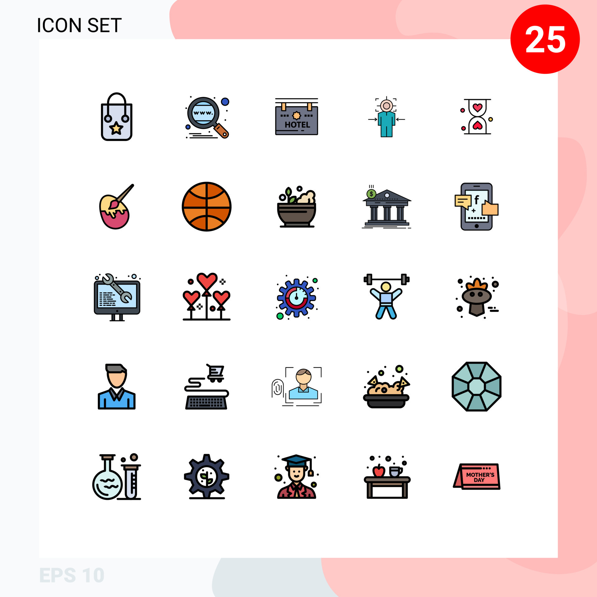 Pictogram Set Of 25 Simple Filled Line Flat Colors Of Goal Target Worldwide Focus Location