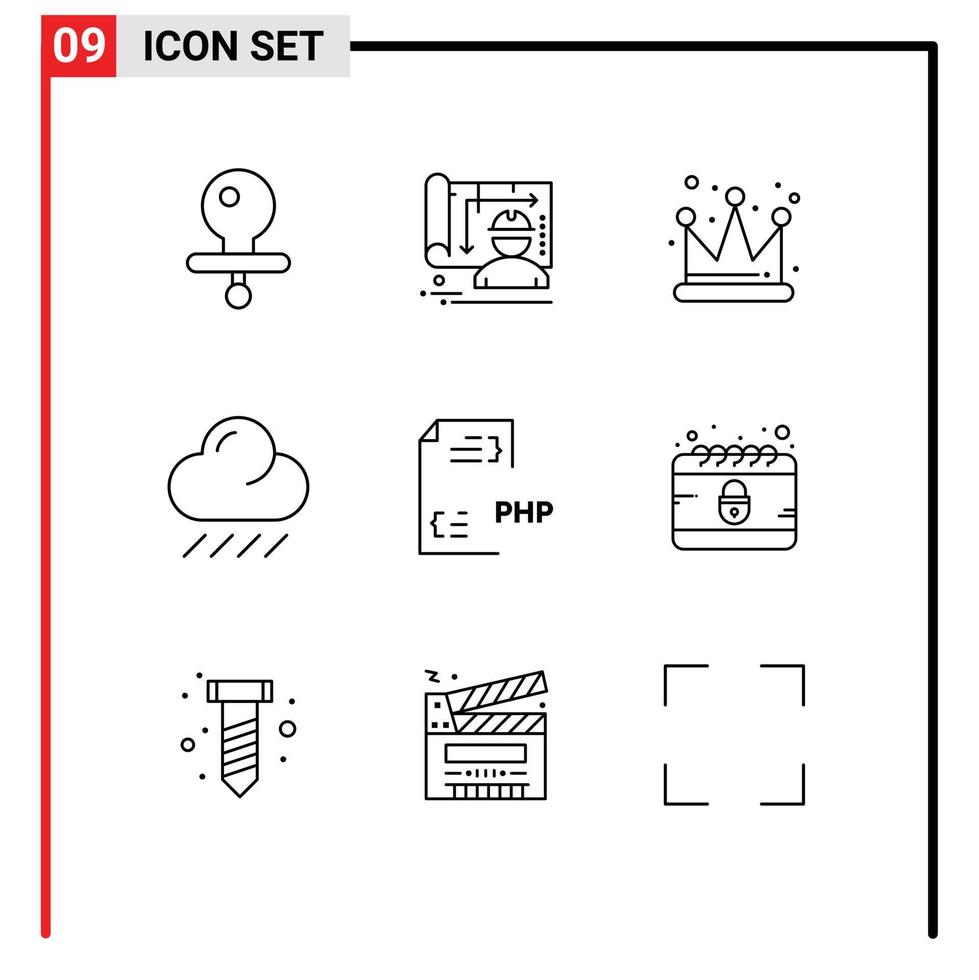 Editable Vector Line Pack Of 9 Simple Outlines Of File Development