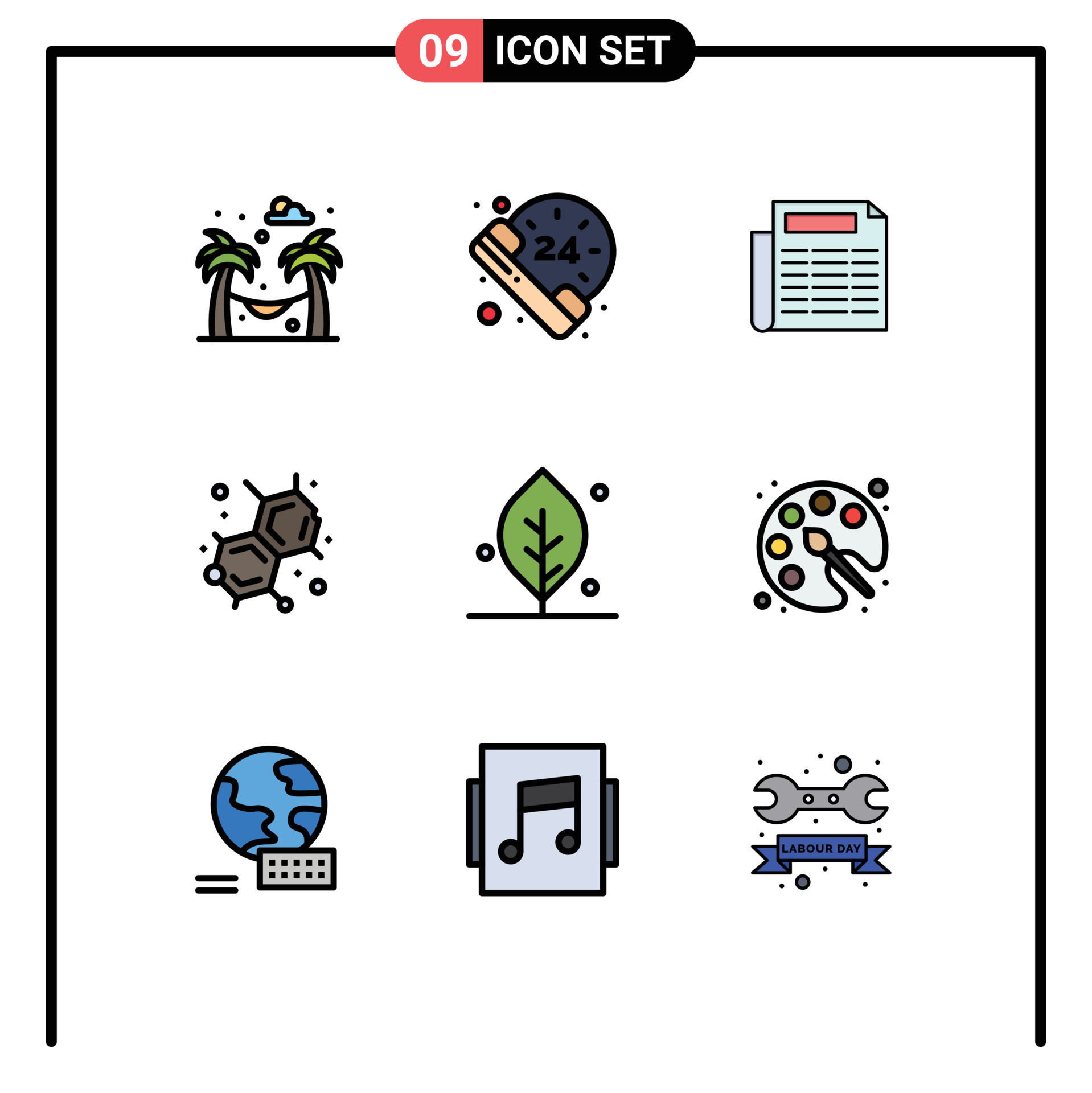 Set Of 9 Vector Filledline Flat Colors On Grid For Color Spring Document Nature Ecology Editable