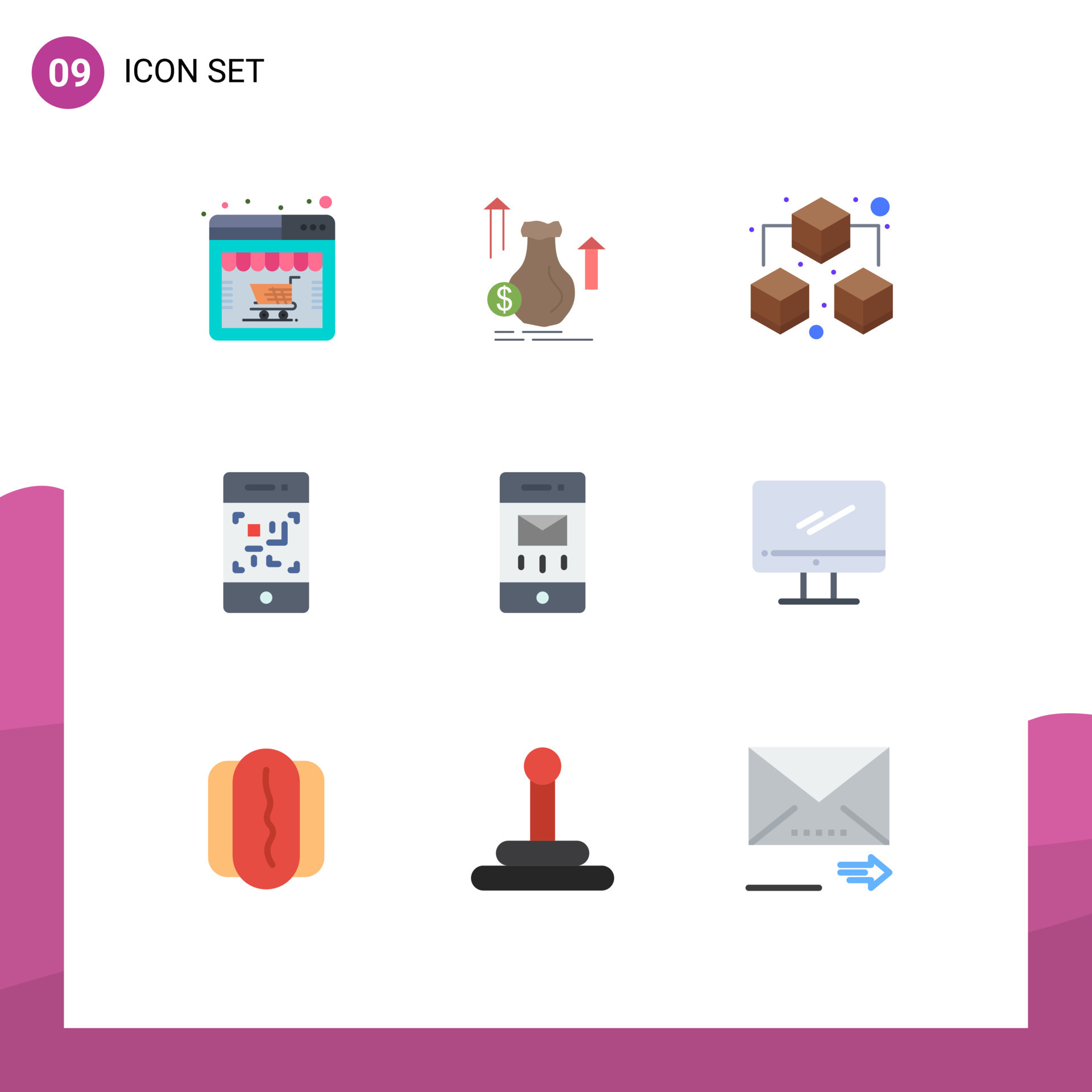 Set Of 9 Vector Flat Colors On Grid For Interface Technology Stock Scanner Barcode Editable