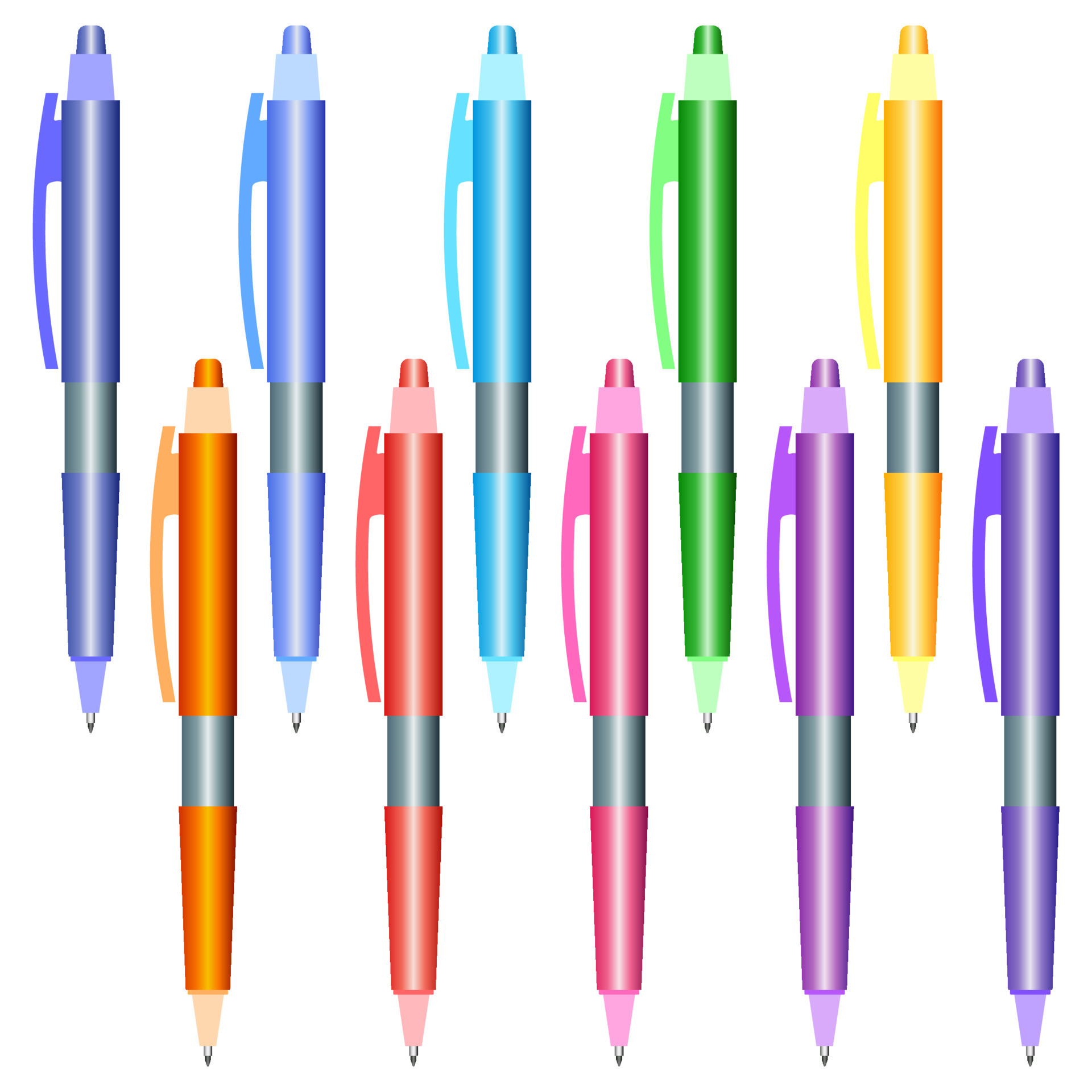 Set Of Multi Colored Pens On A White Background Vector Illustration
