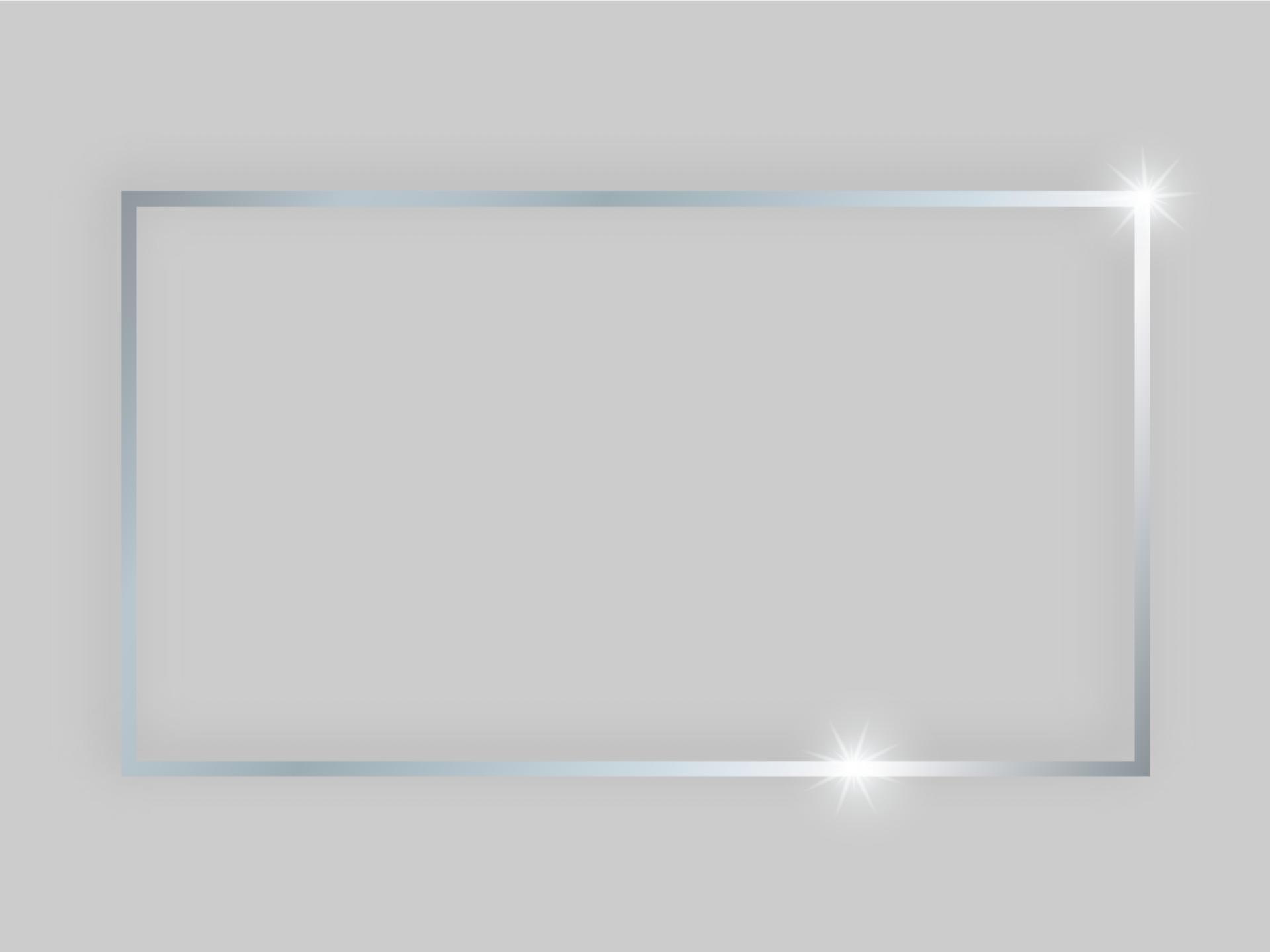Shiny frame with glowing effects. Silver rectangular frame with shadow on grey background ...