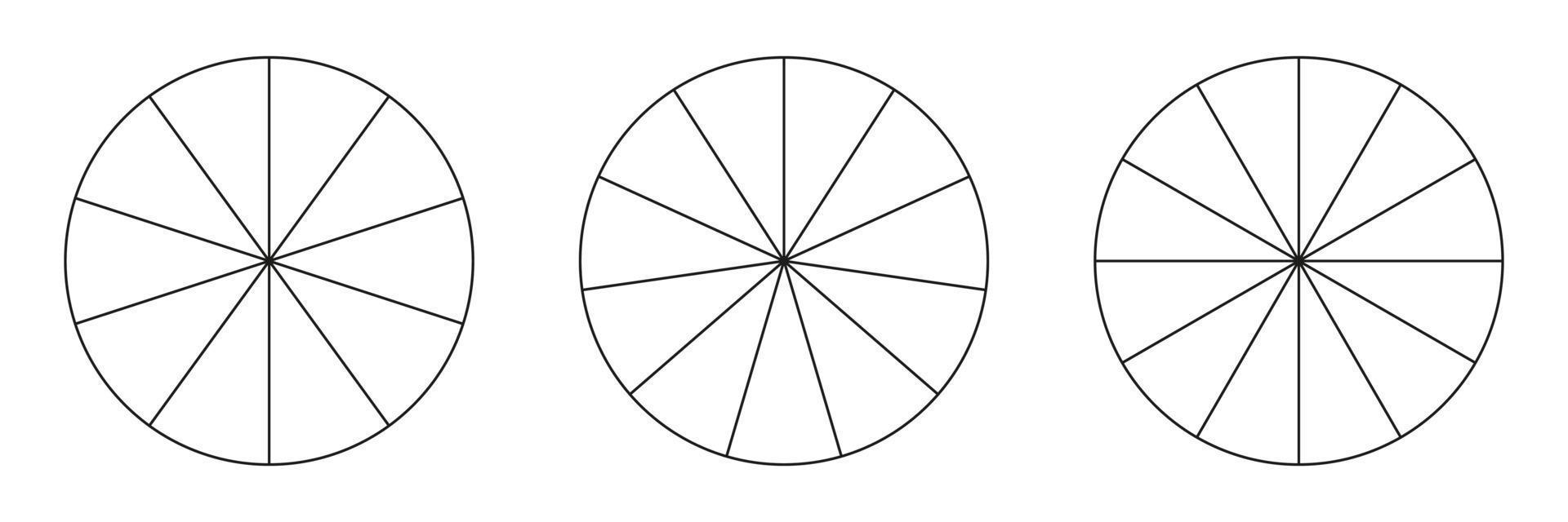 Segmented charts collection. Many number of sectors divide the circle on equal parts. Outline ...