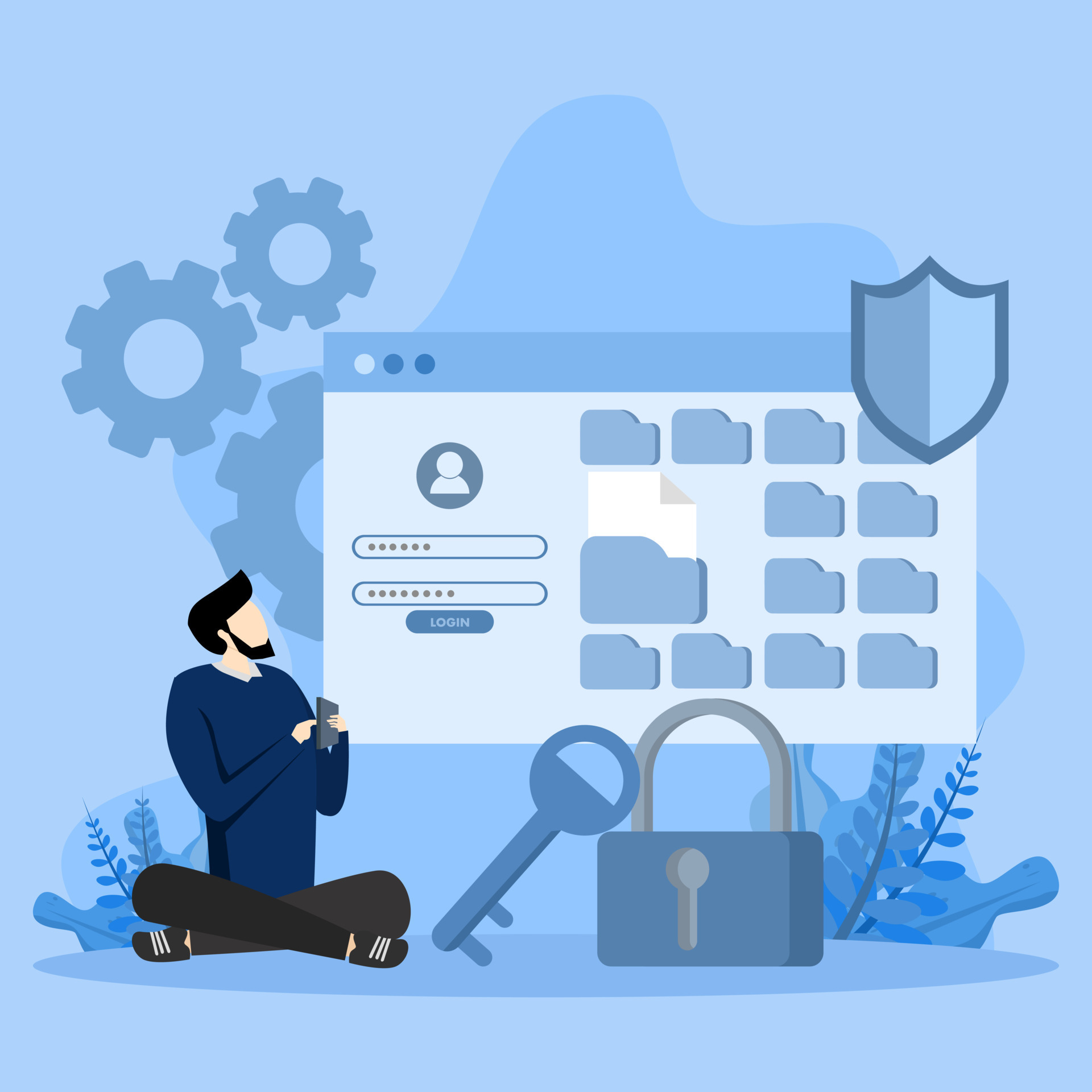 Document And Data Security Concept Characters Use Cyber Security Services To Protect Personal