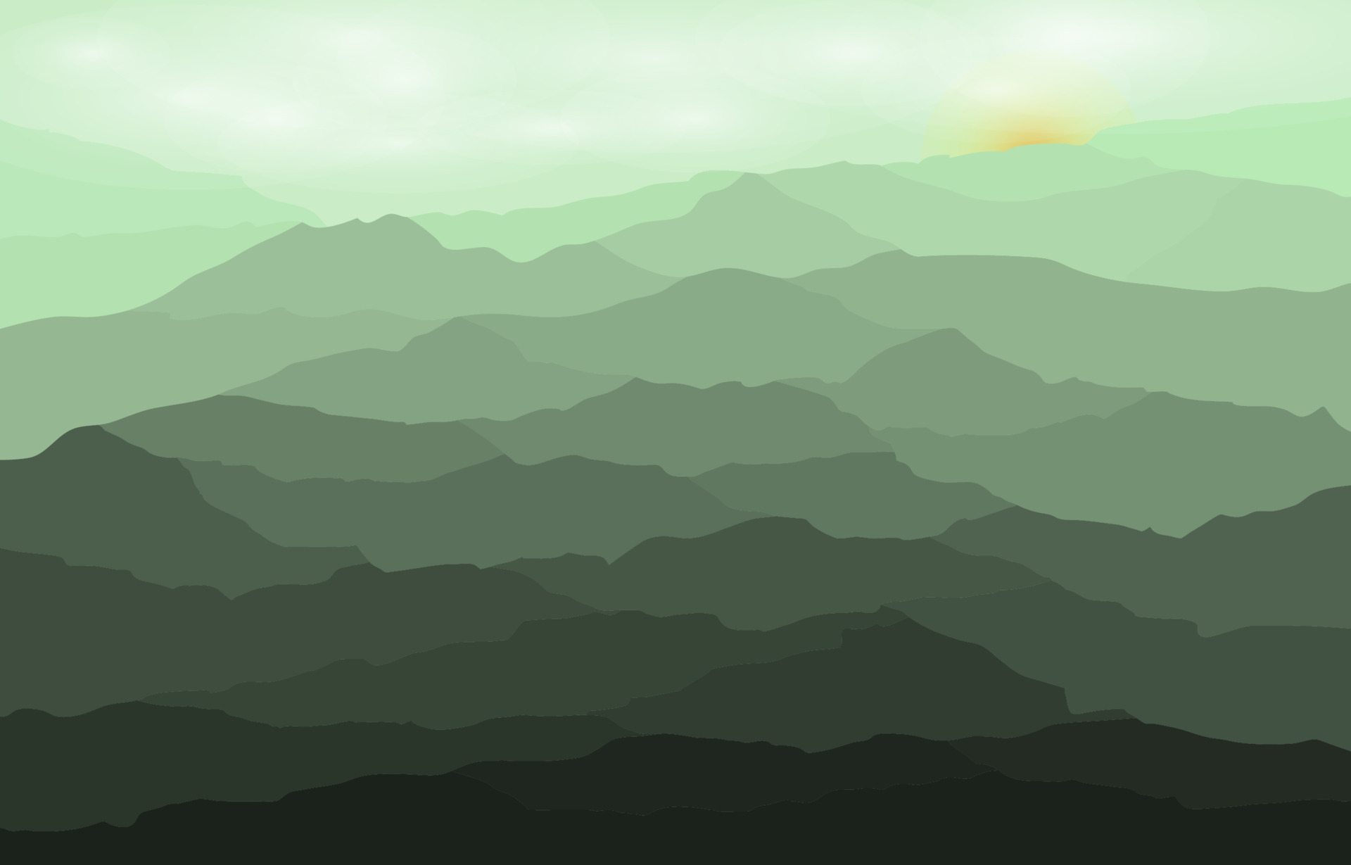 Abstract green gradient mountain and sunrise background. Geometric ...