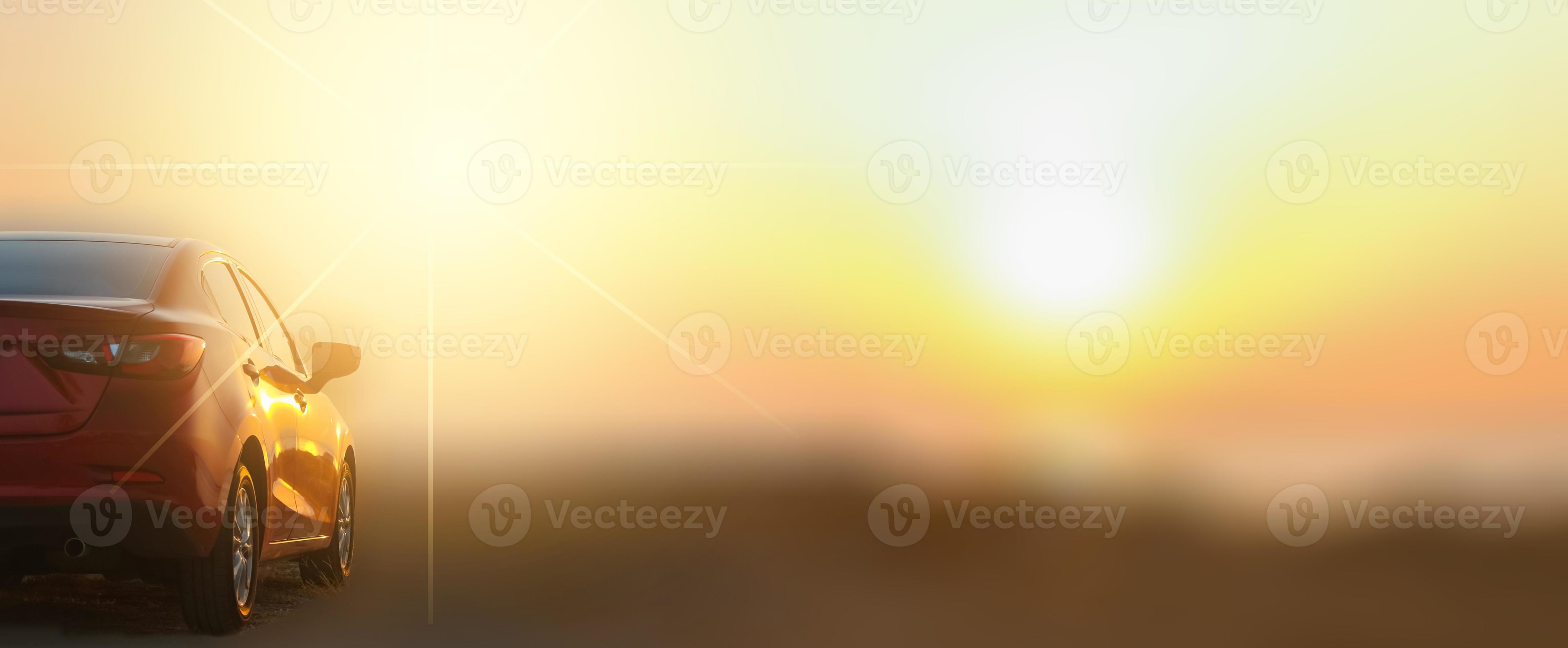 close up car on street automotive roadtrip on sunset background for transport, travel of nature ...