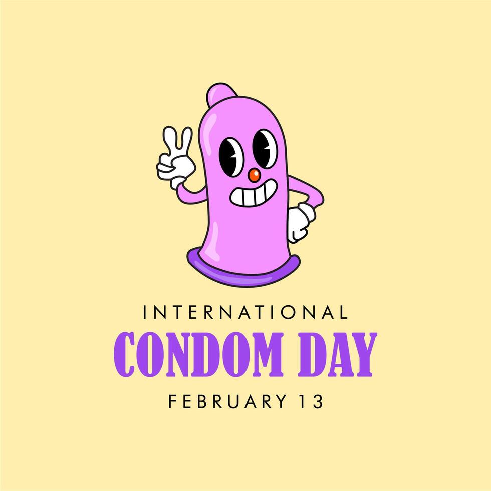 International Condom Day Banner With Cute Condom Cartoon Illustration