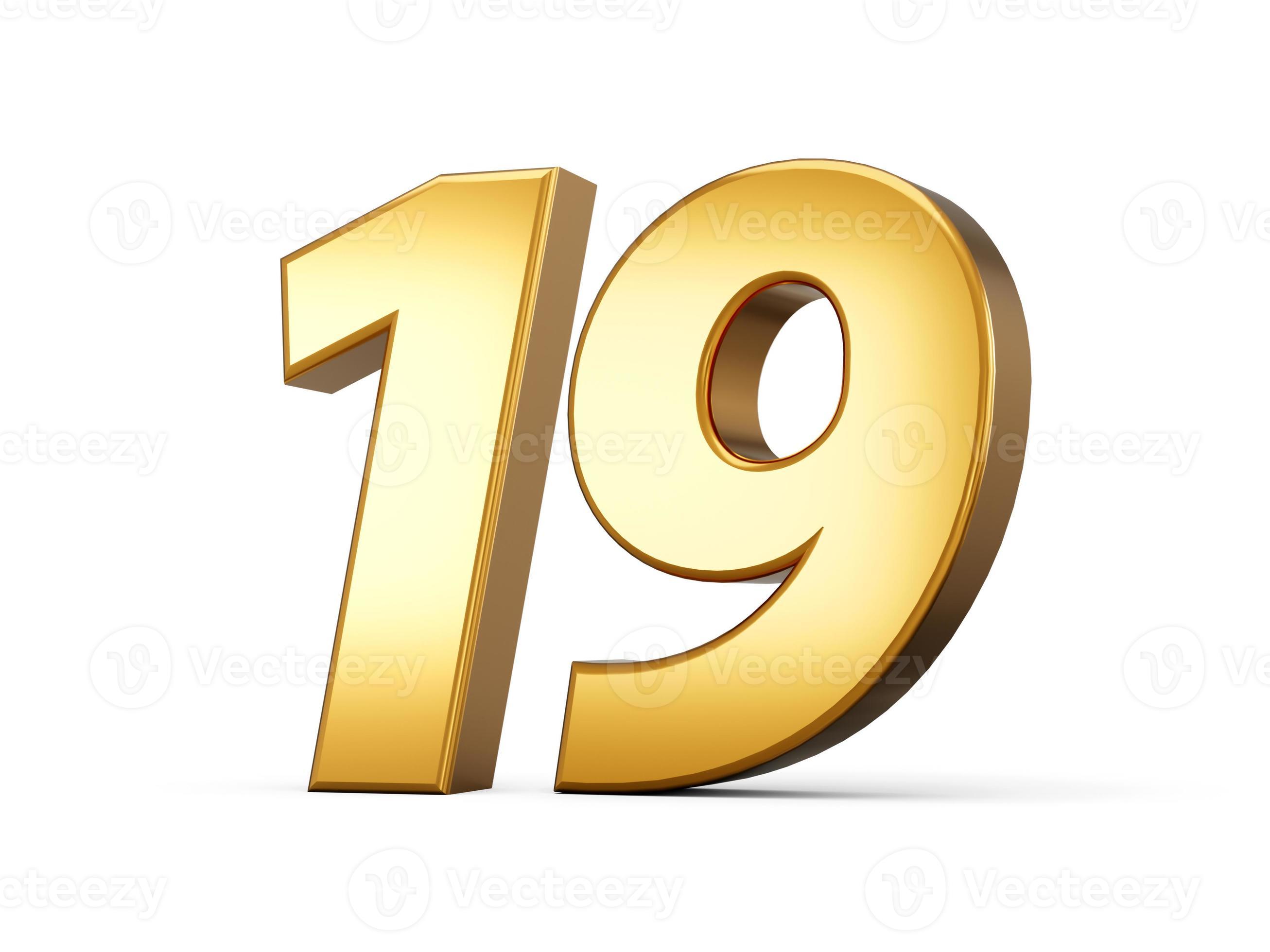 Golden metallic Number 19 Nineteen, White background 3d illustration 17401389 Stock Photo at ...