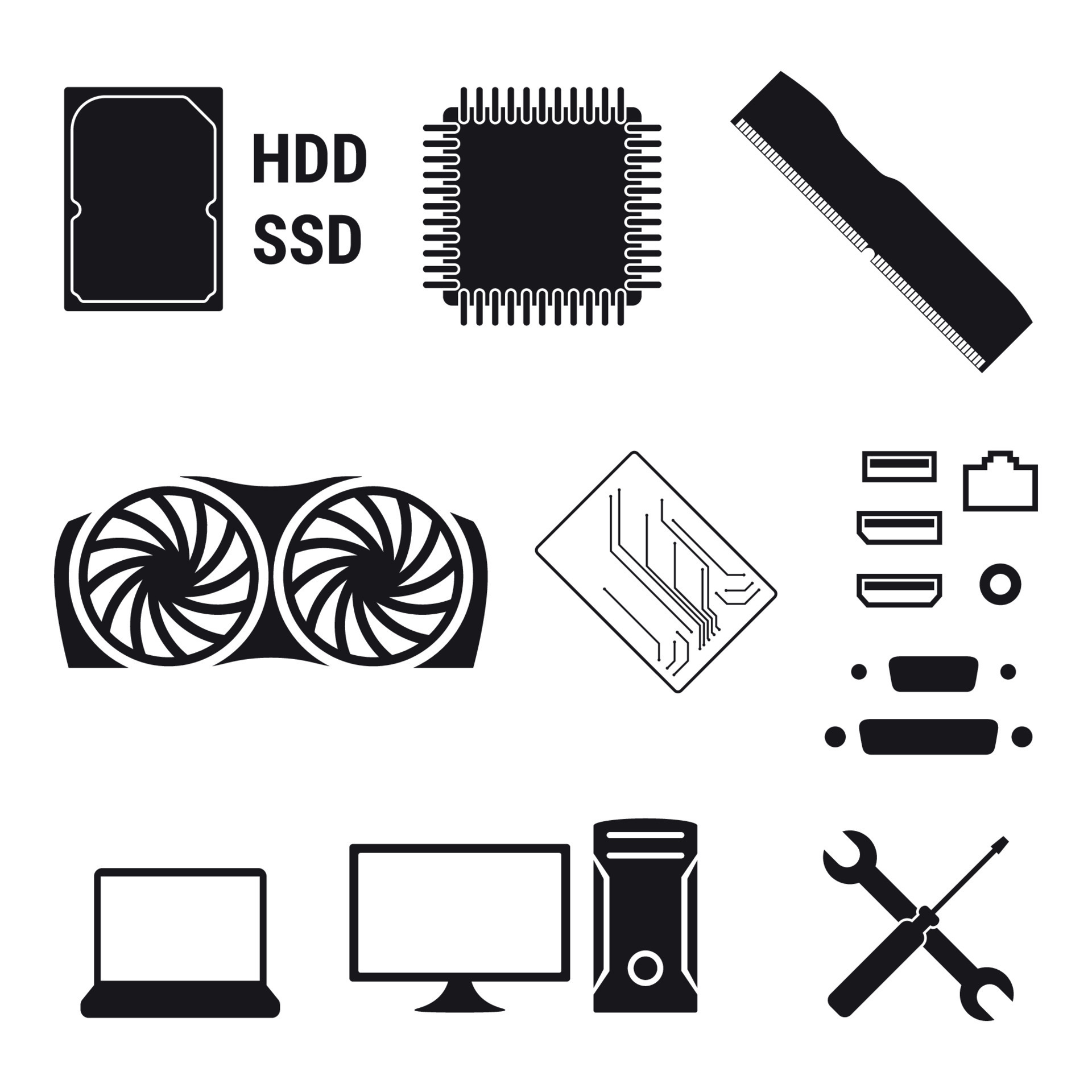 Set of isolated icons on a theme computer hardware 17405386 Vector Art ...