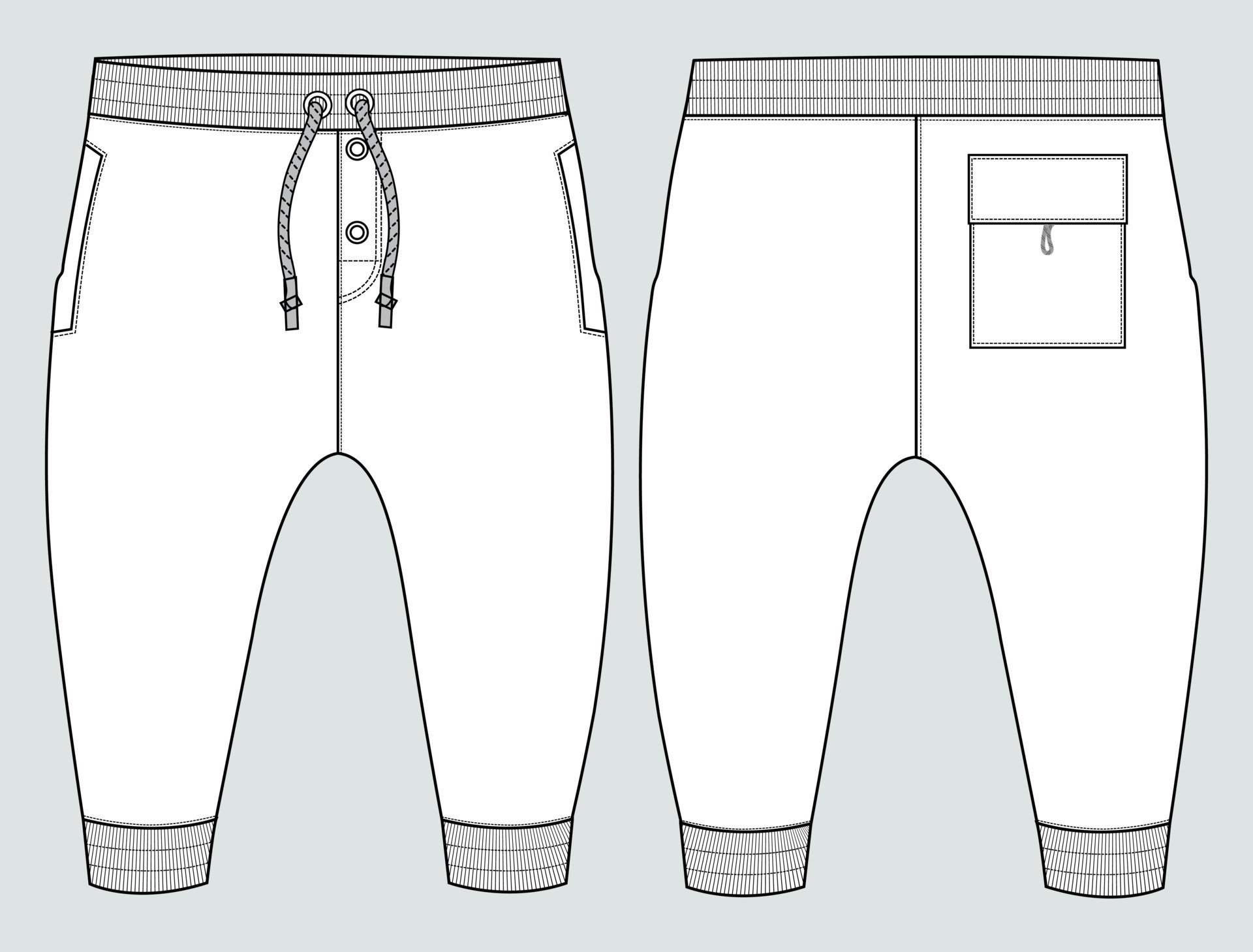 Fleece Cotton Jersey Basic Sweat Pant Technical Fashion Flat Sketch Template Front And Back