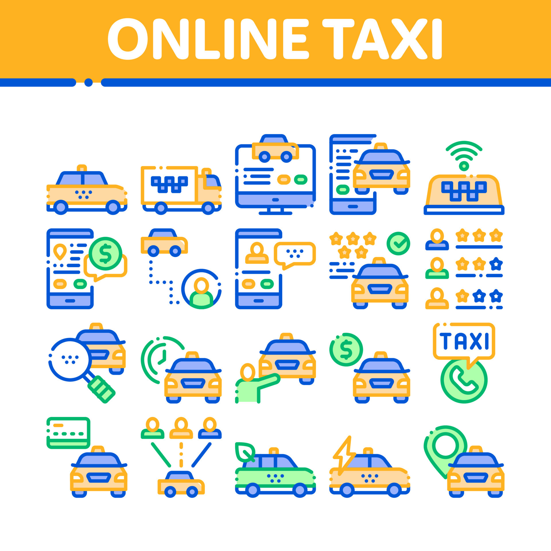Online Taxi Collection Elements Icons Set Vector 17419448 Vector Art At