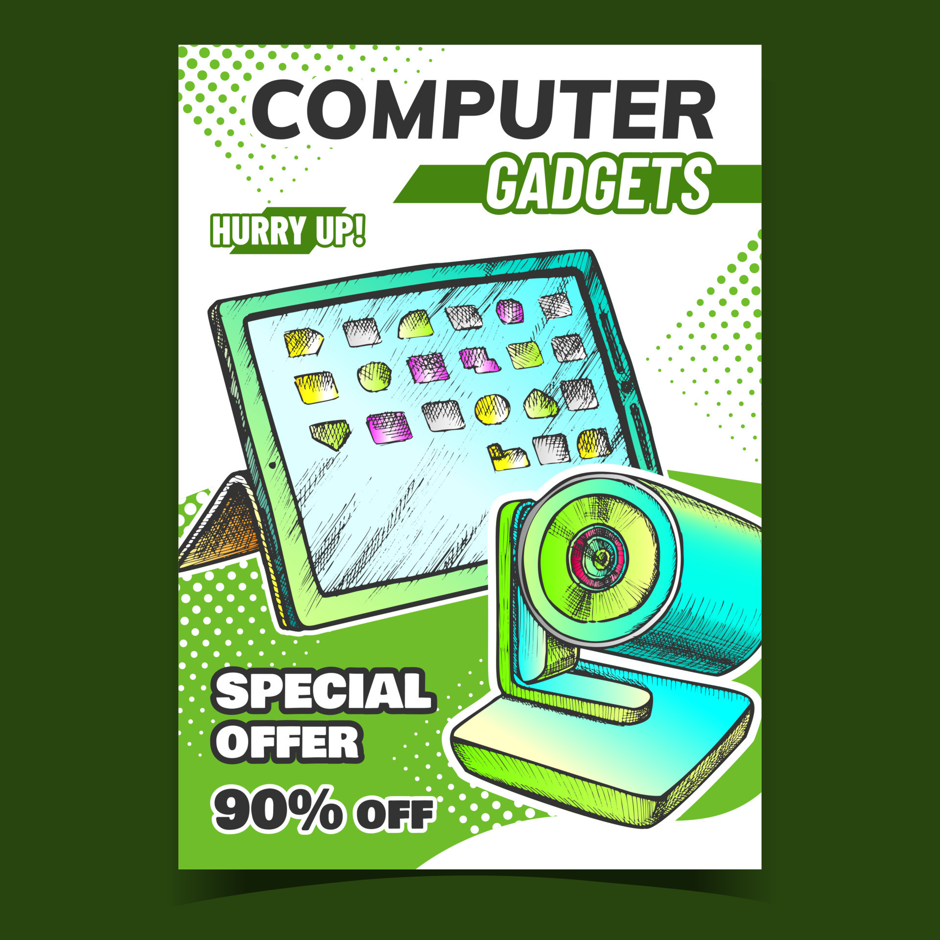 Computer Gadgets Creative Advertise Poster Vector 17419571 Vector Art ...