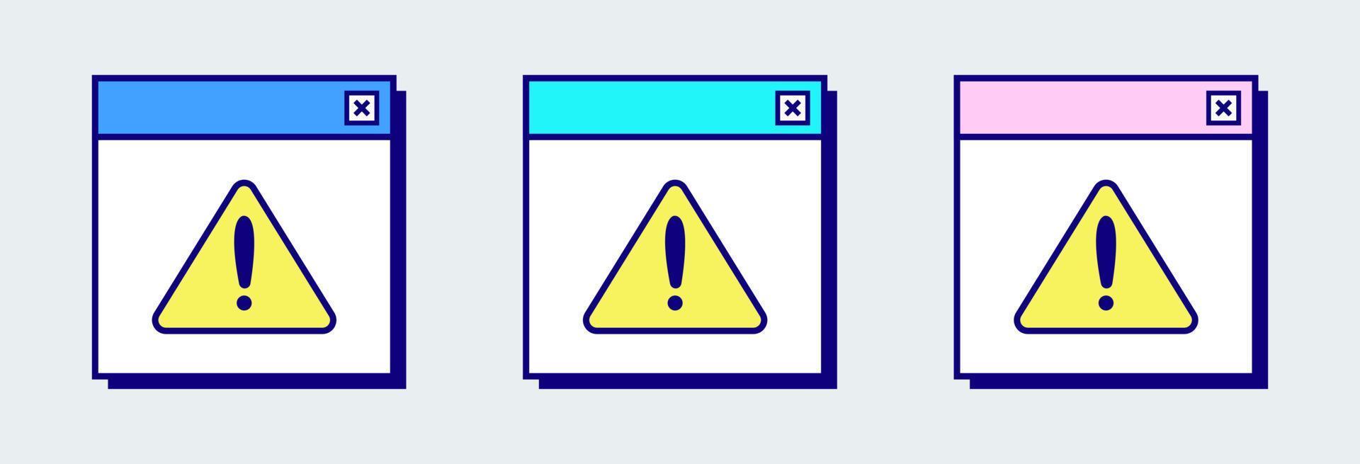 Warning pop up window template in retro design style. Warning ... Warning pop up window template in retro design style. Warning ...