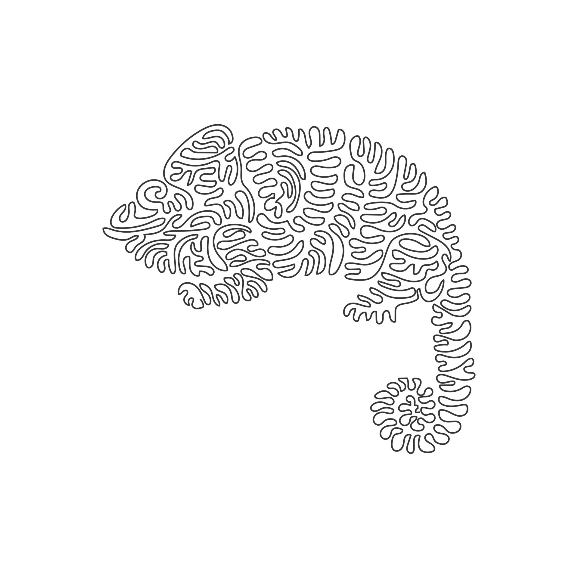 Single Curly One Line Drawing Of Chameleon Camouflage Abstract Art Continuous Line Draw Graphic